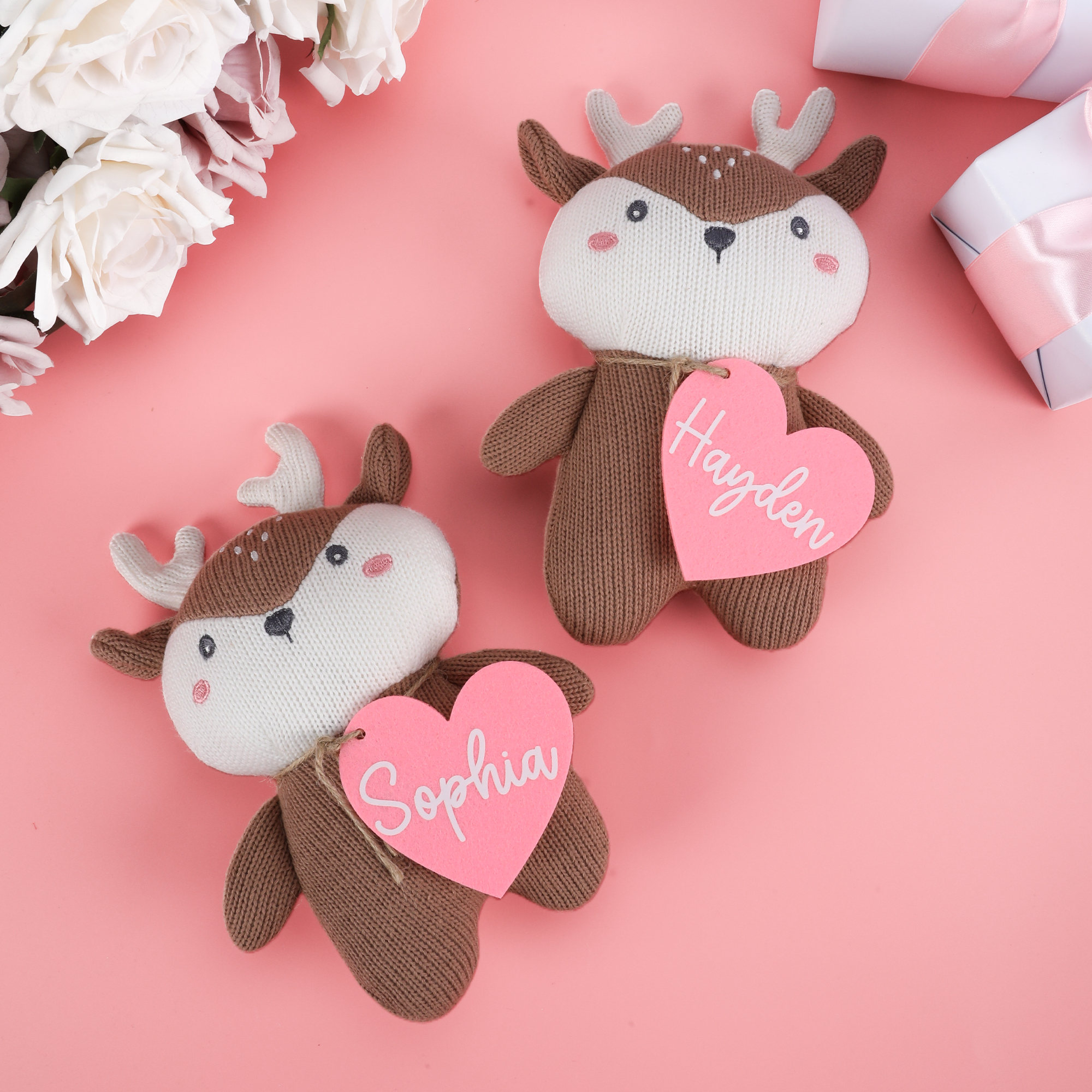 Personalised Heart Cute Deer Soft Stuffed Plush Toy with Name Valentine ...
