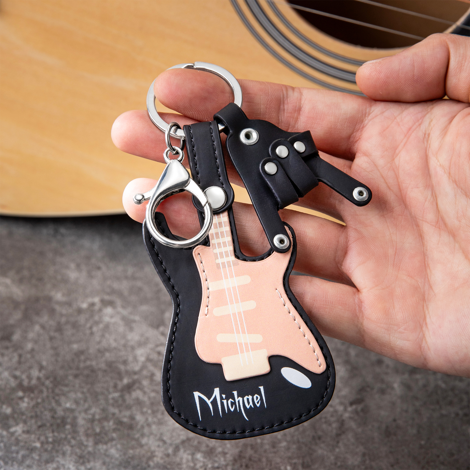 Personalised Guitar Rock Gesture Colour-Changing NFC Keychain Birthday ...