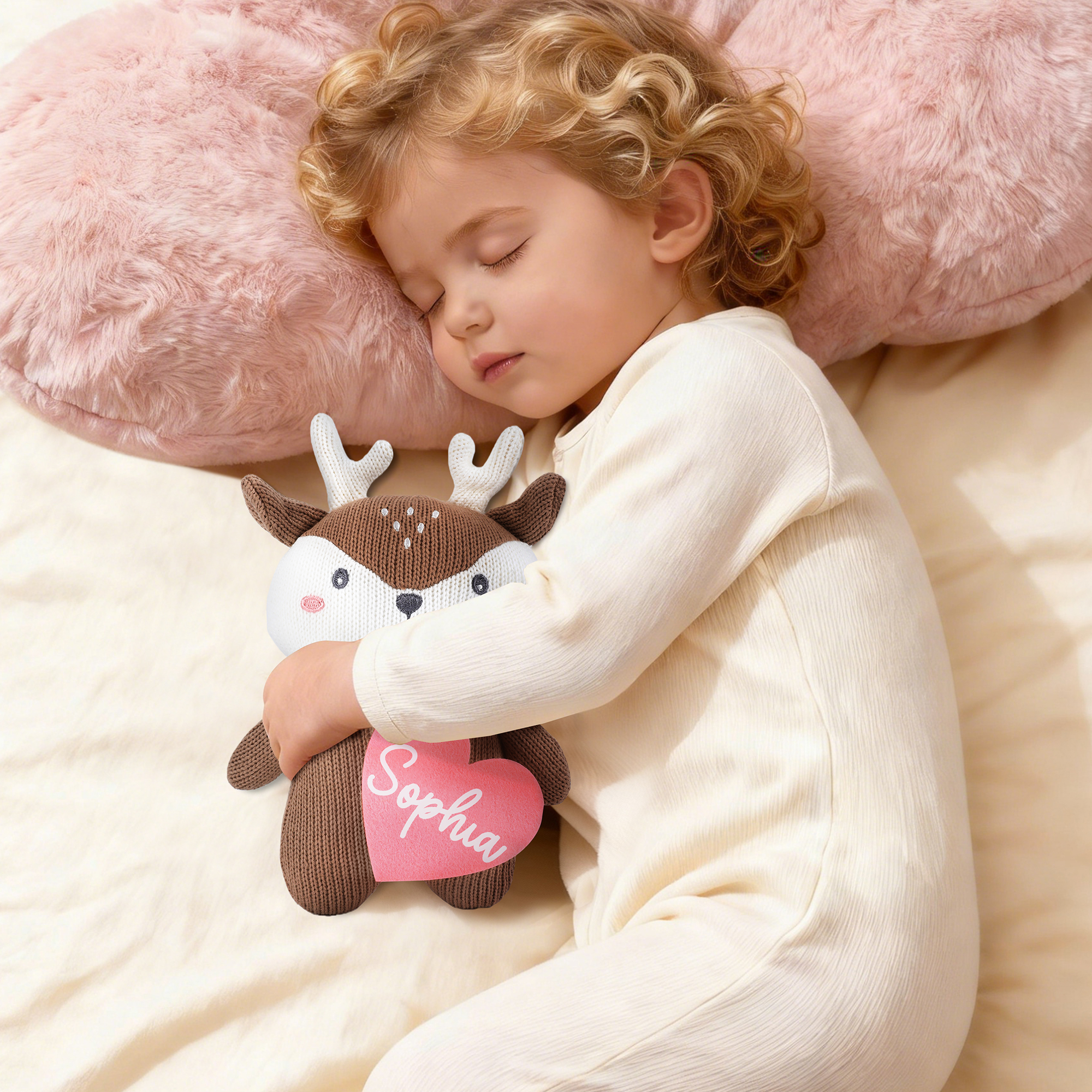 Personalised Heart Cute Deer Soft Stuffed Plush Toy with Name Valentine ...