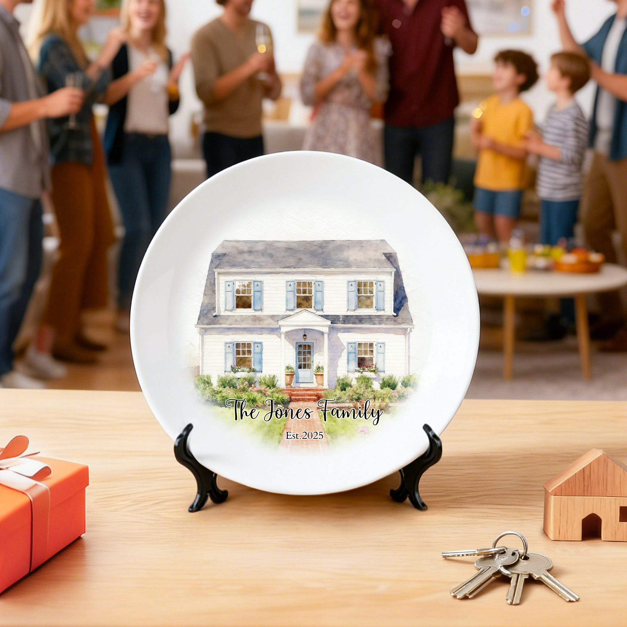 Personalisierte Aquarell Stil Foto Dekor Platte mit Text und Datum Home ...