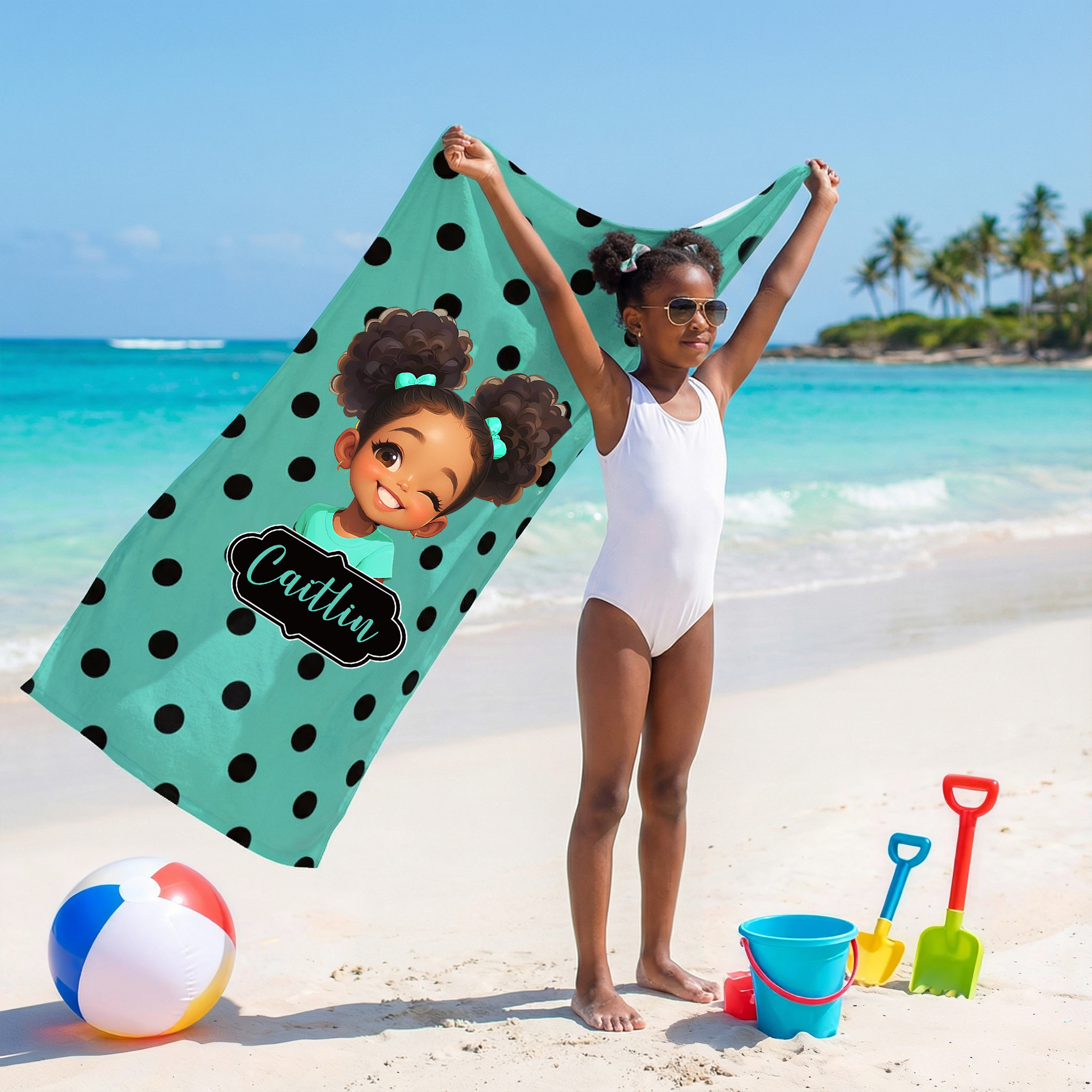 Personalised Polka Dots Cute Cartoon Little Girl Oversized Quick Dry ...