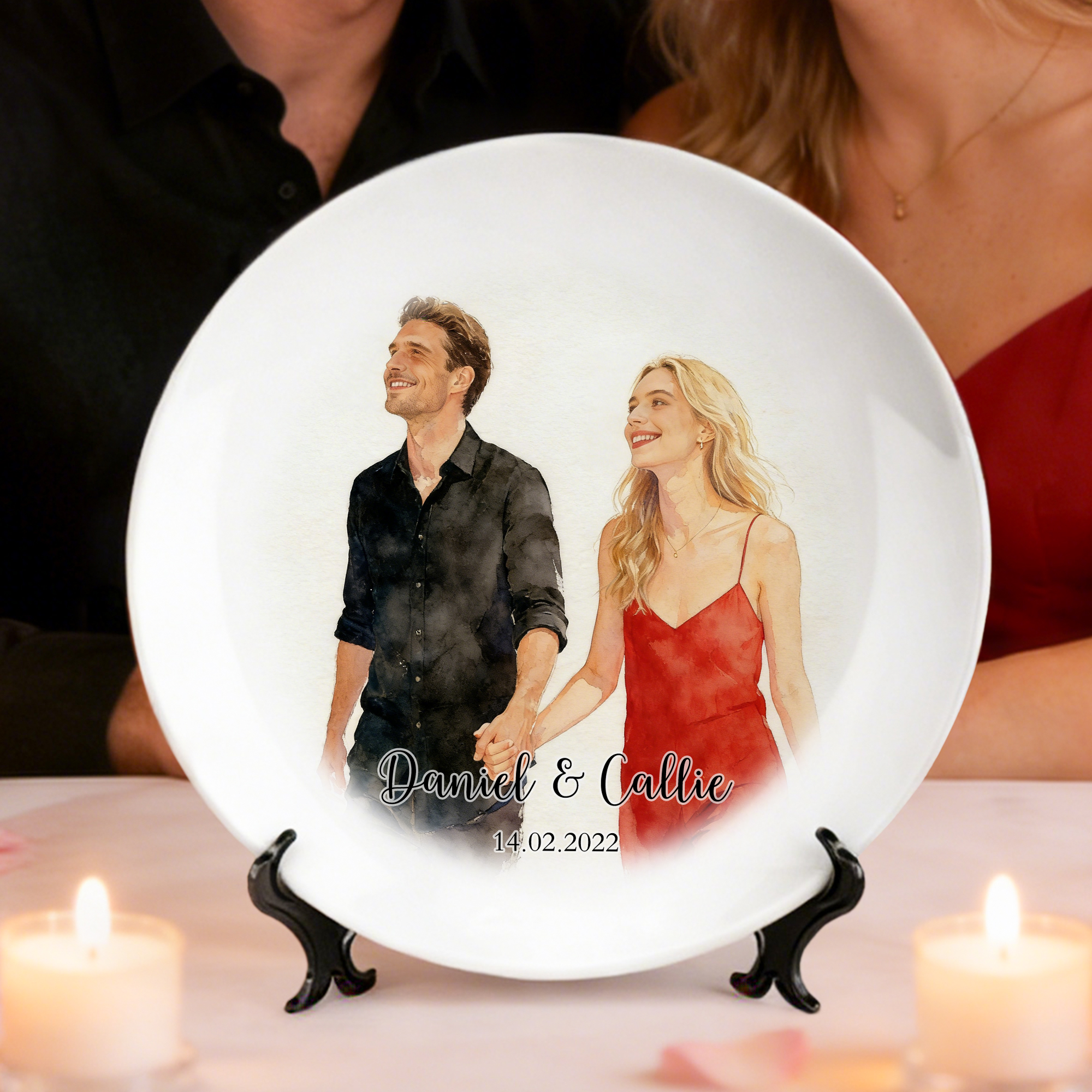 Personalisierte Aquarell Stil Foto Dekor Platte mit Text und Datum Home ...