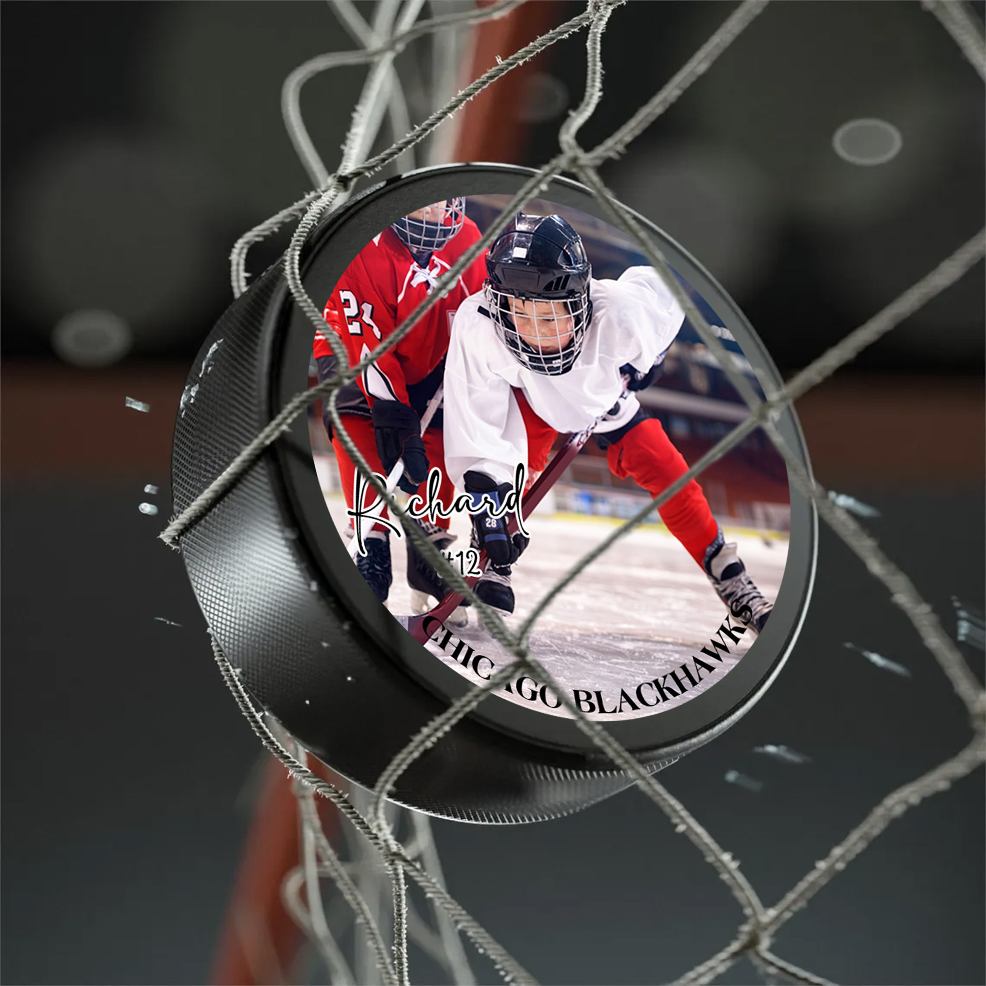 Personalisierte Foto Ice Hockey Puck mit Namen Nummer und Text Ice Rink ...