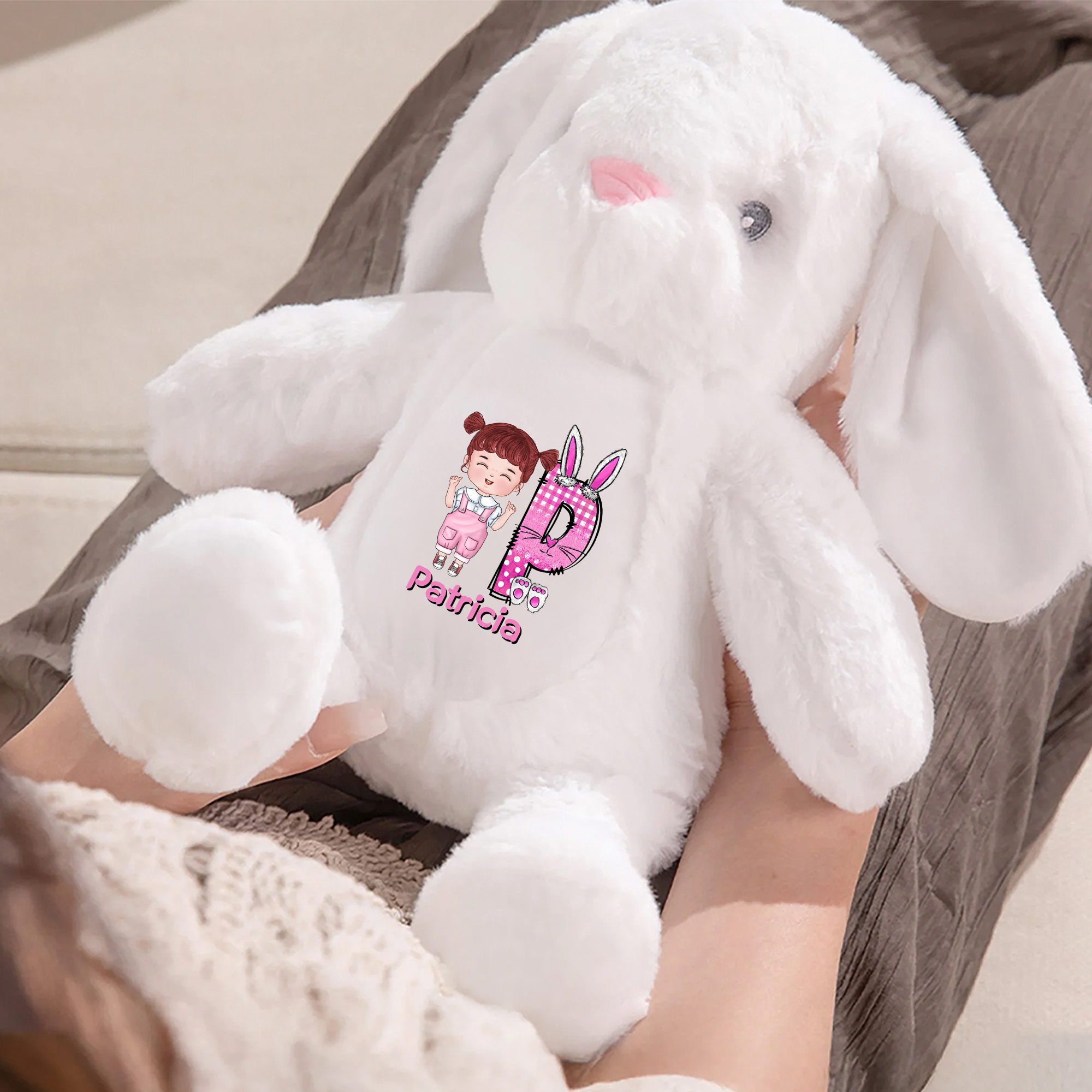 Personalised Cute Cartoon Design Plush Easter Bunny Stuffed Toy with ...