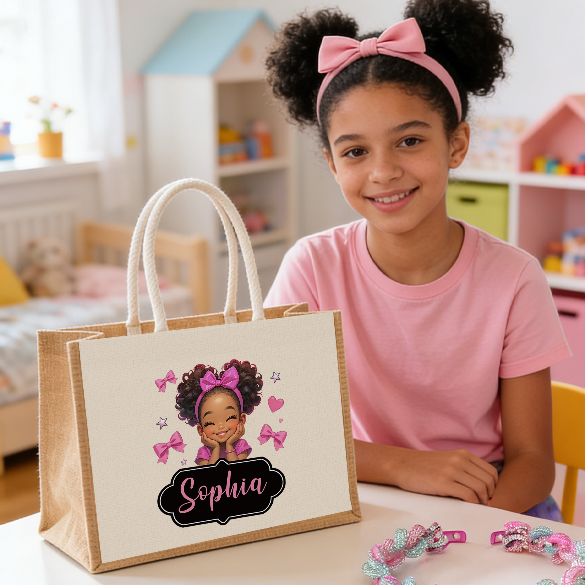 Sac en toile de jute avec nom Cadeau d'anniversaire pour fille noire ...