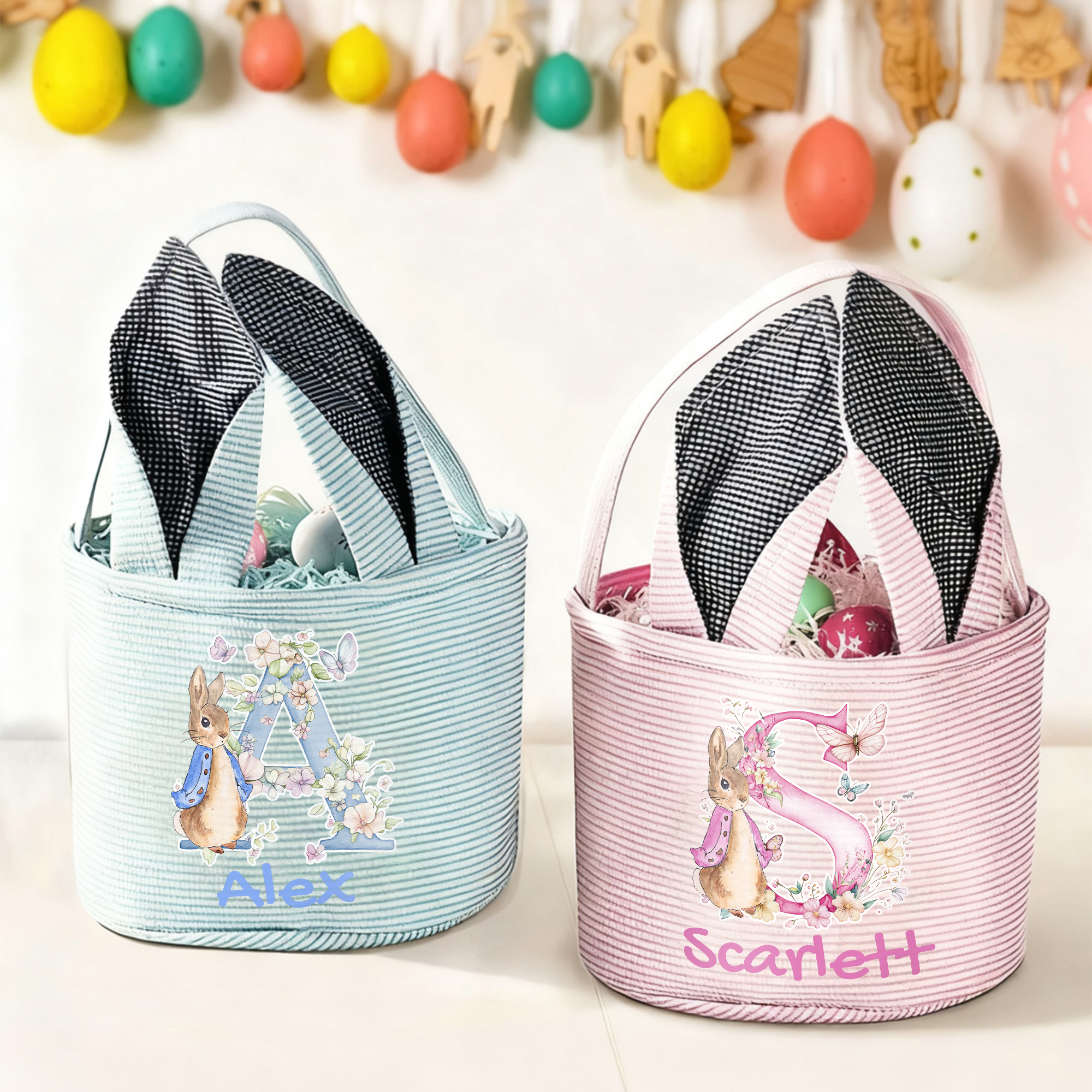 Personalized Cute Peter Rabbit Flower Butterfly Initial Bunny Ears ...