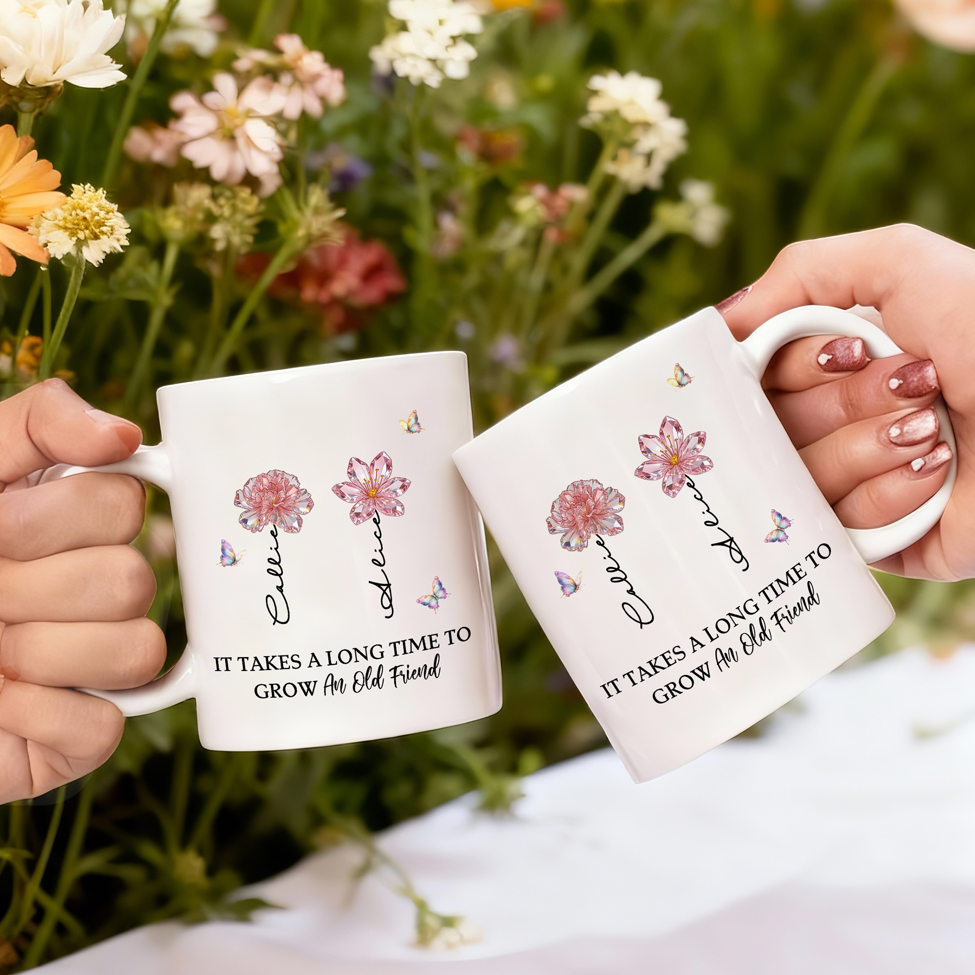 Personalised Crystal Birth Flower 11 oz 15 oz Mug with Name Daily Use ...