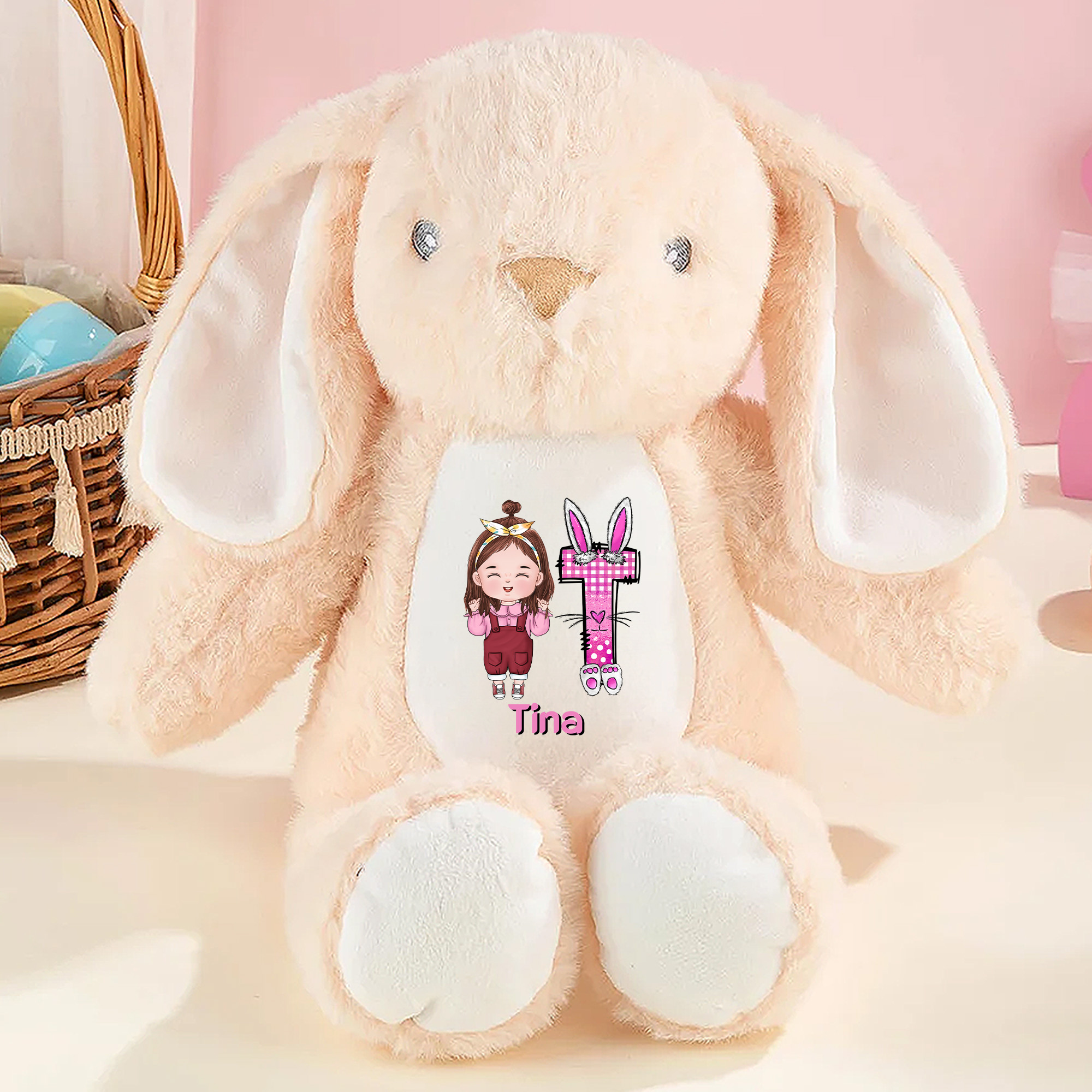 Personalised Cute Cartoon Design Plush Easter Bunny Stuffed Toy with ...