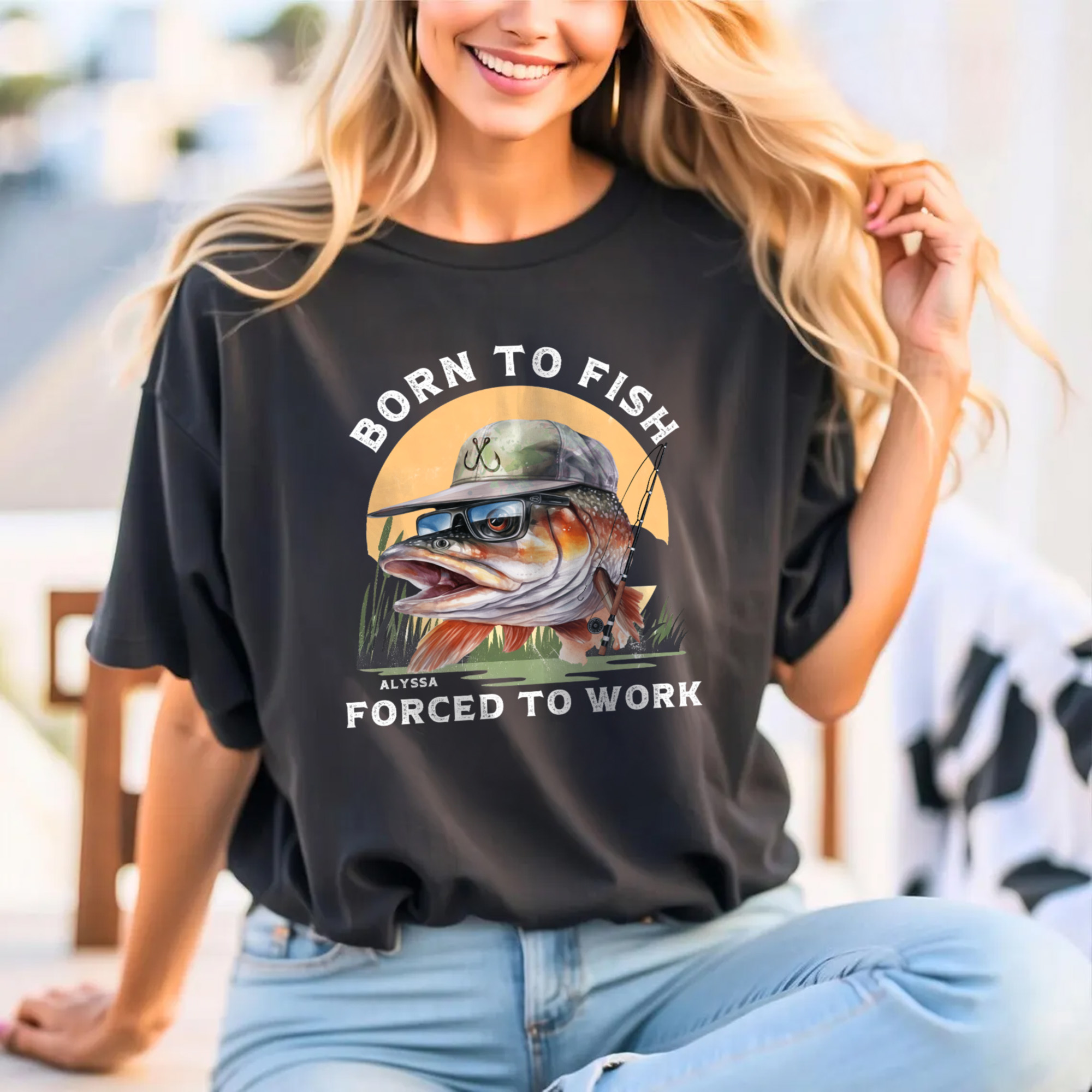 Personalisierte humorvollen Text Fisch Muster T-Shirt Sweatshirt Hoodie ...