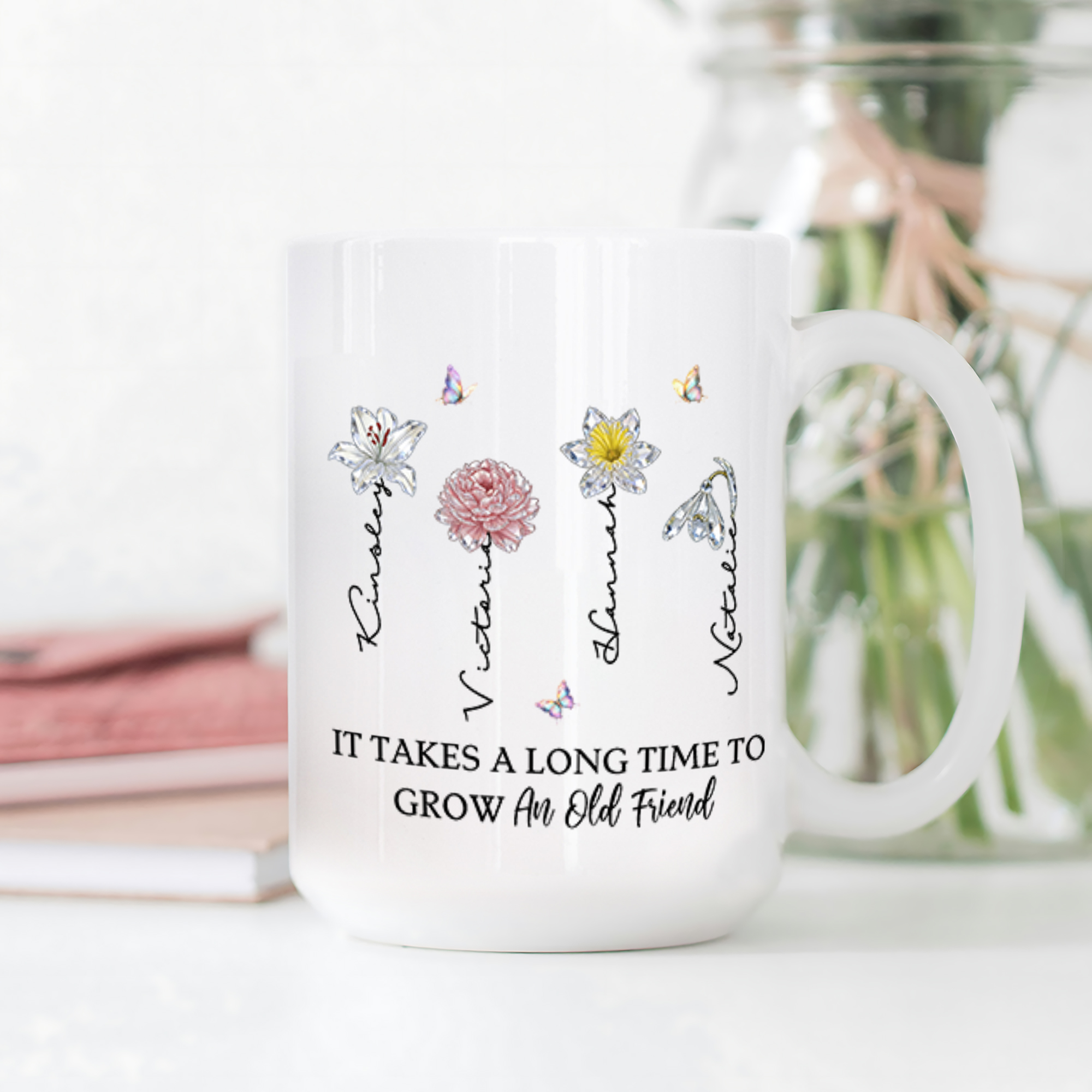 Personalisierte Kristall Geburt Blume 11 oz 15 oz Becher mit Namen ...