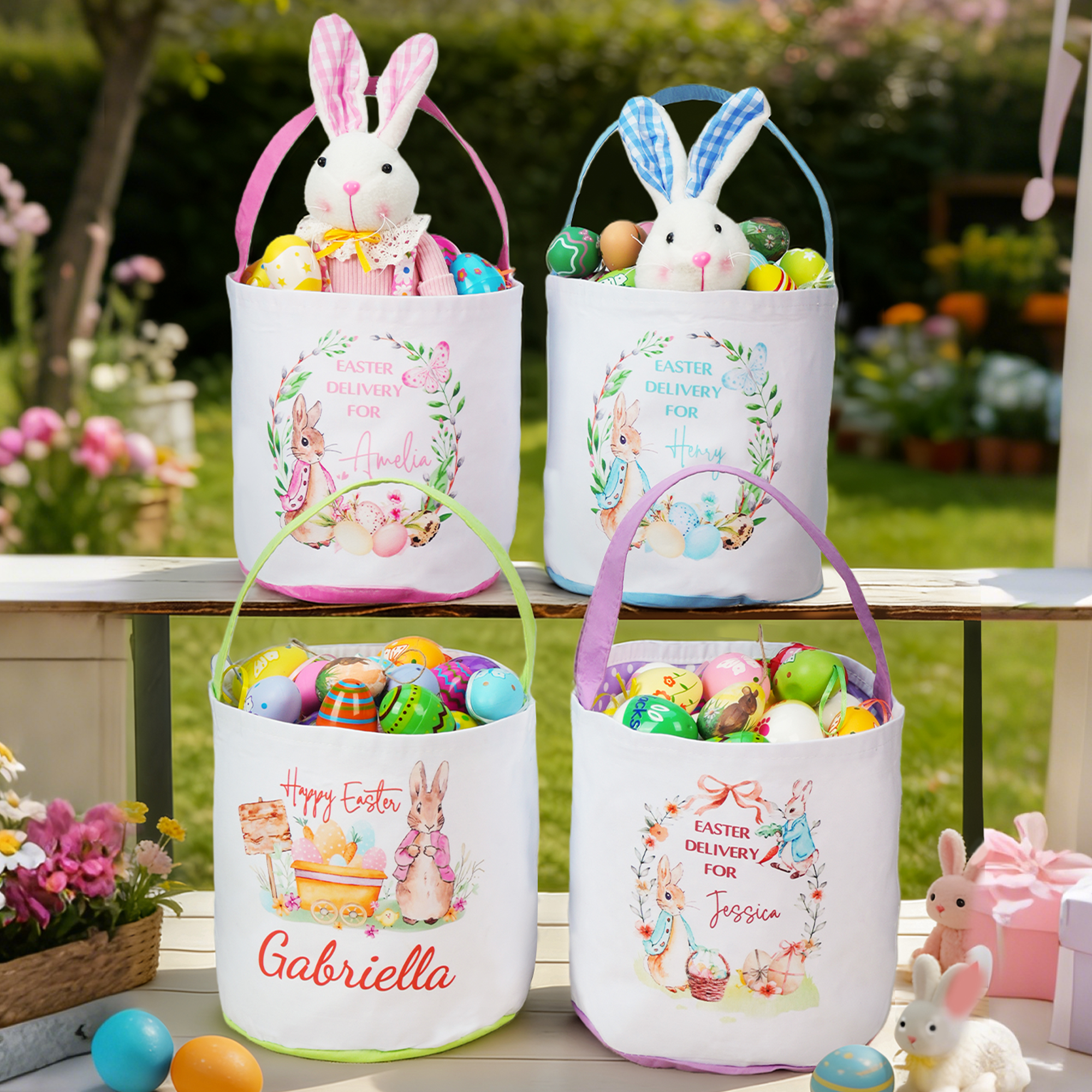 Panier de Pâques personnalisé avec nom et doublure à pois Œufs de ...