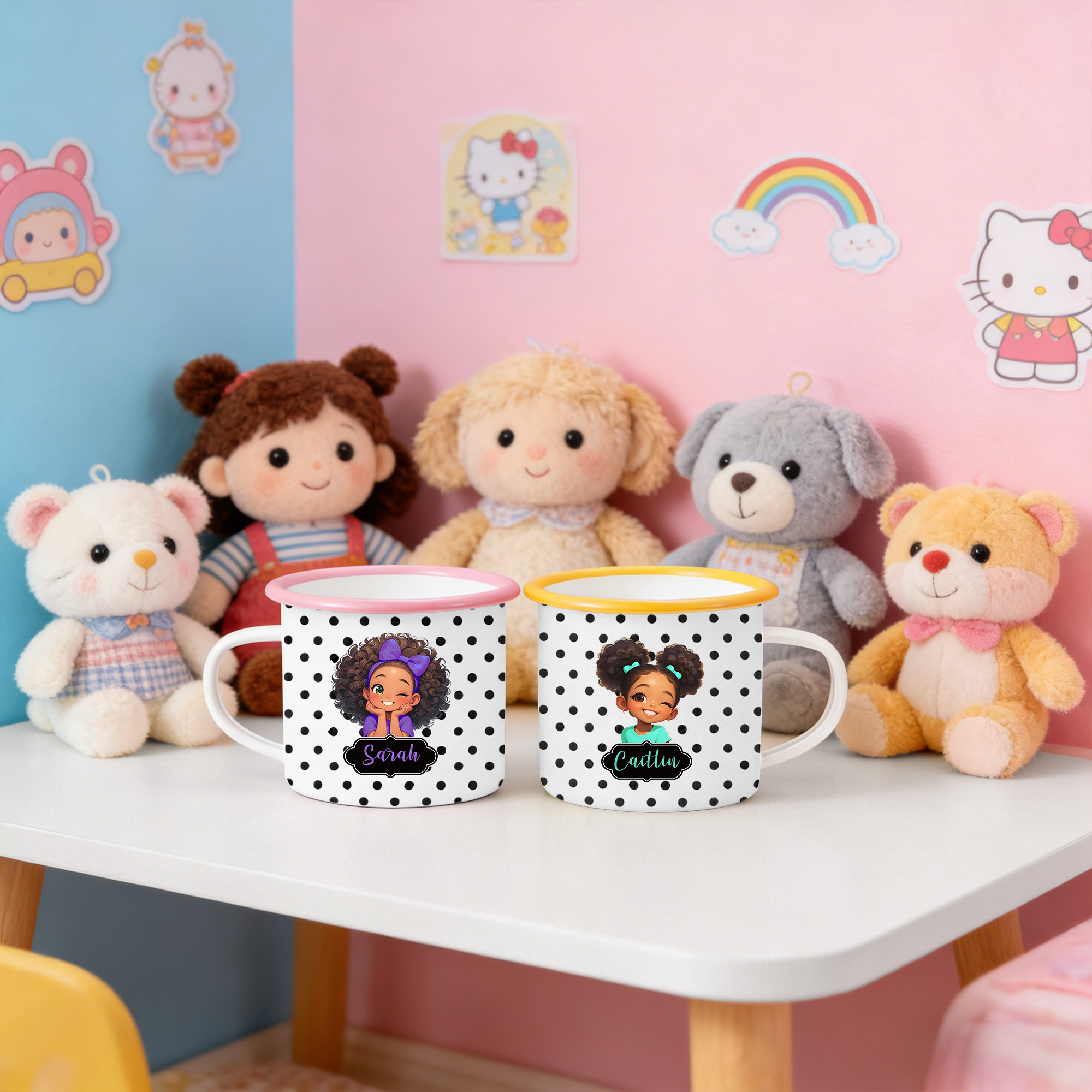 Personalised Cute Cartoon Black Girl 12 oz Enamel Mug with Name ...