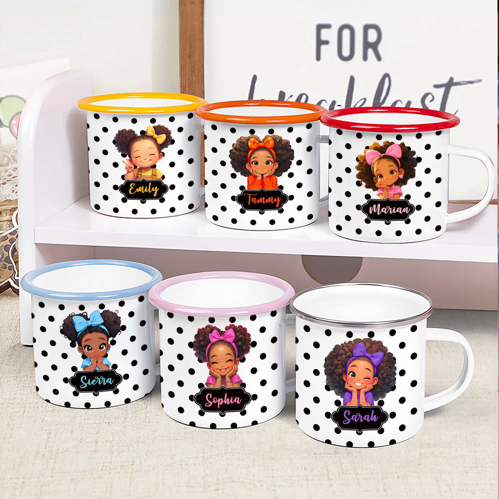 Personalised Cute Cartoon Black Girl 12 oz Enamel Mug with Name ...