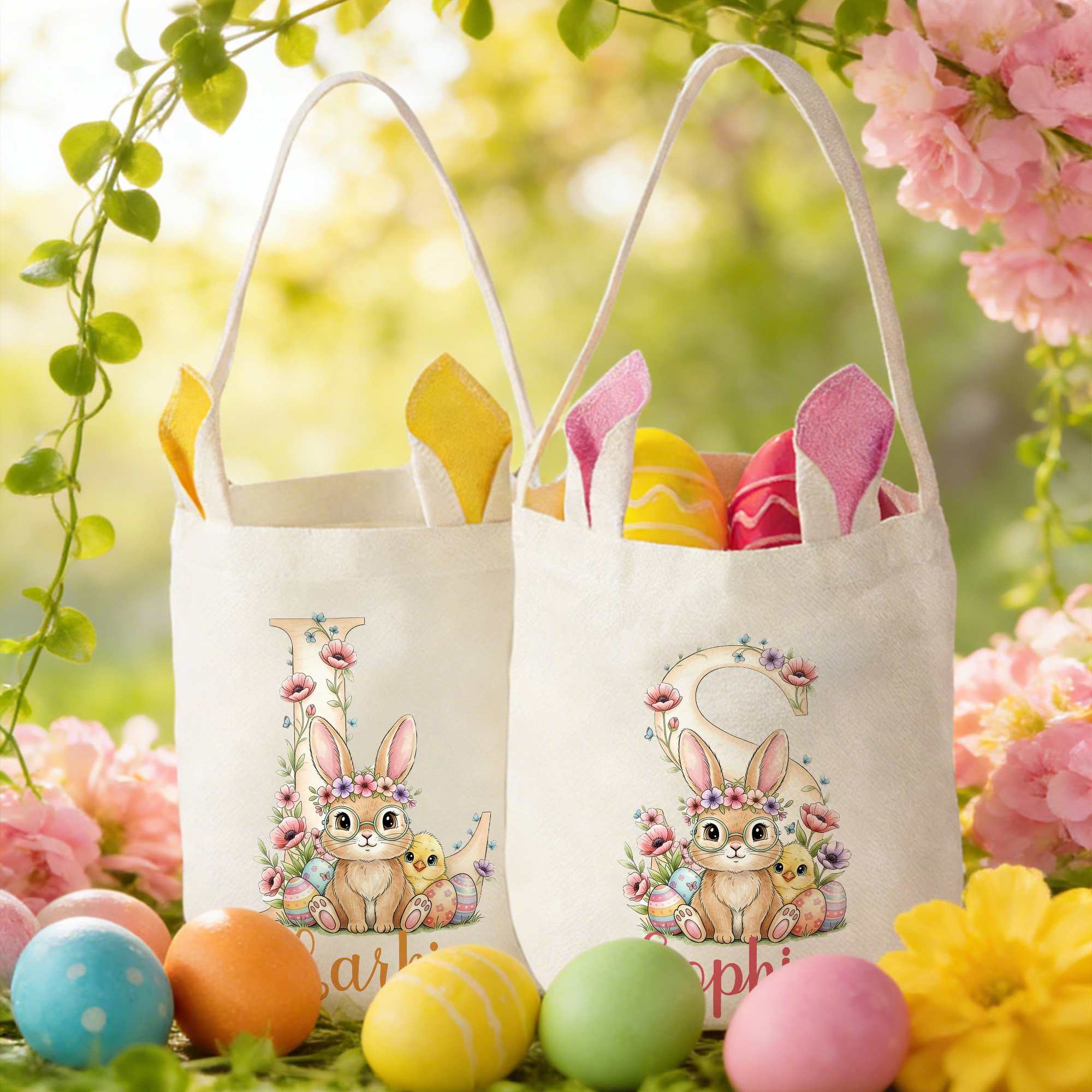 Panier de Pâques personnalisé avec nom et initiales OEufs Fête de la ...