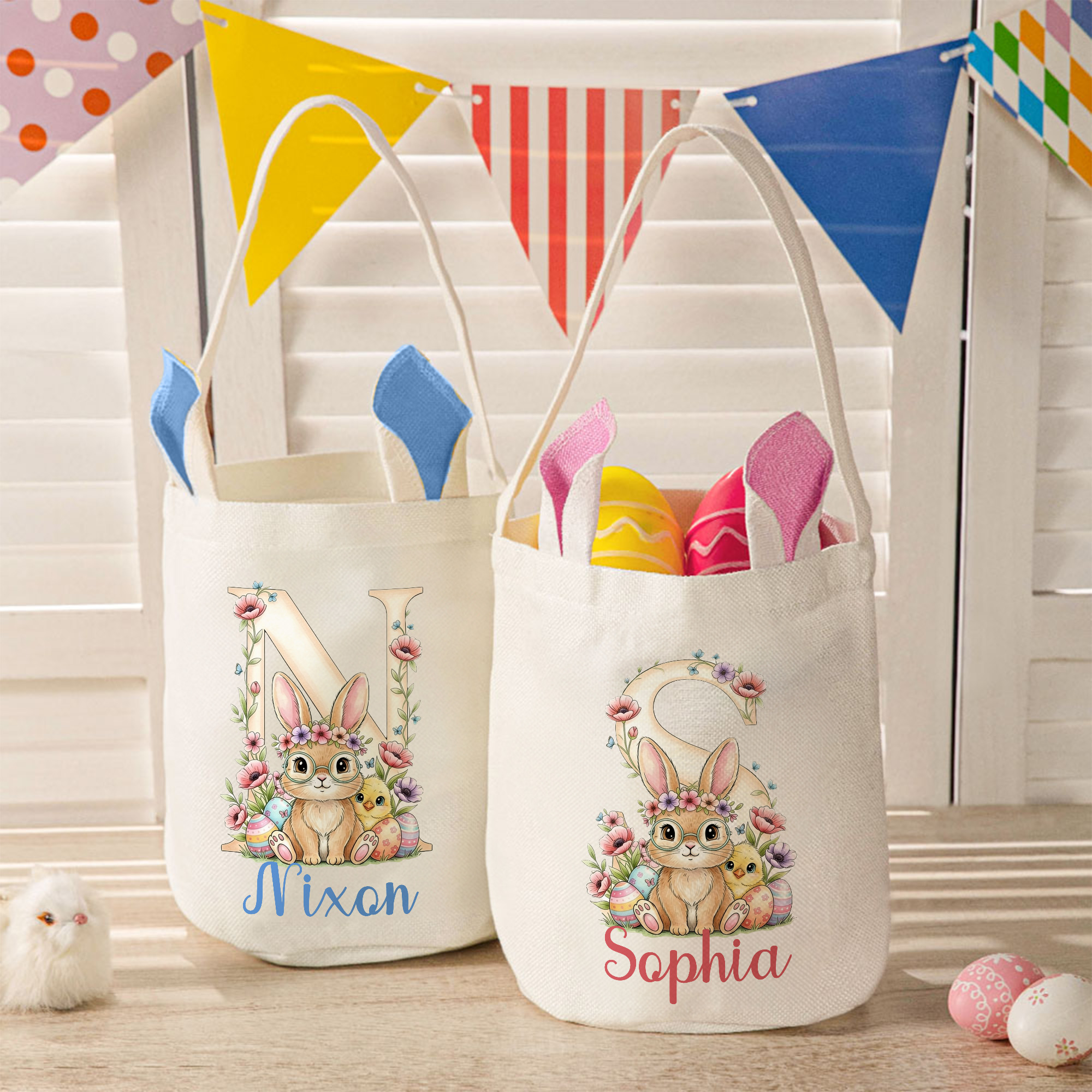 Panier de Pâques personnalisé avec nom et initiales OEufs Fête de la ...