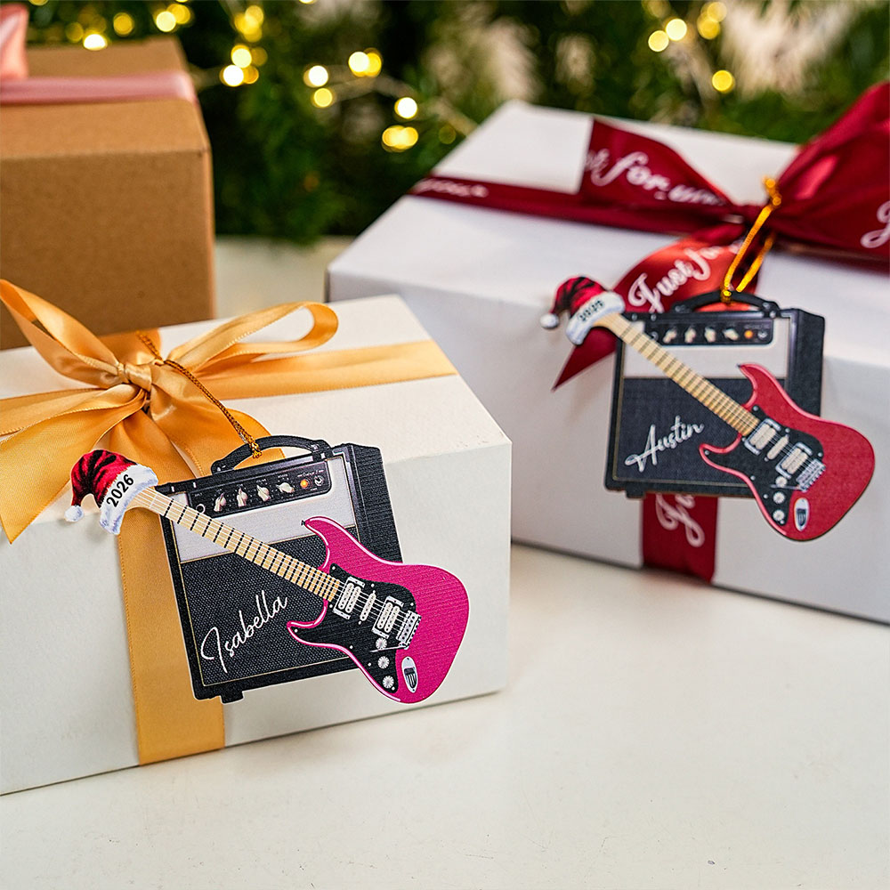 Personalized 3D Effect Retro Guitar Amp Santa Hat Ornament with Name ...