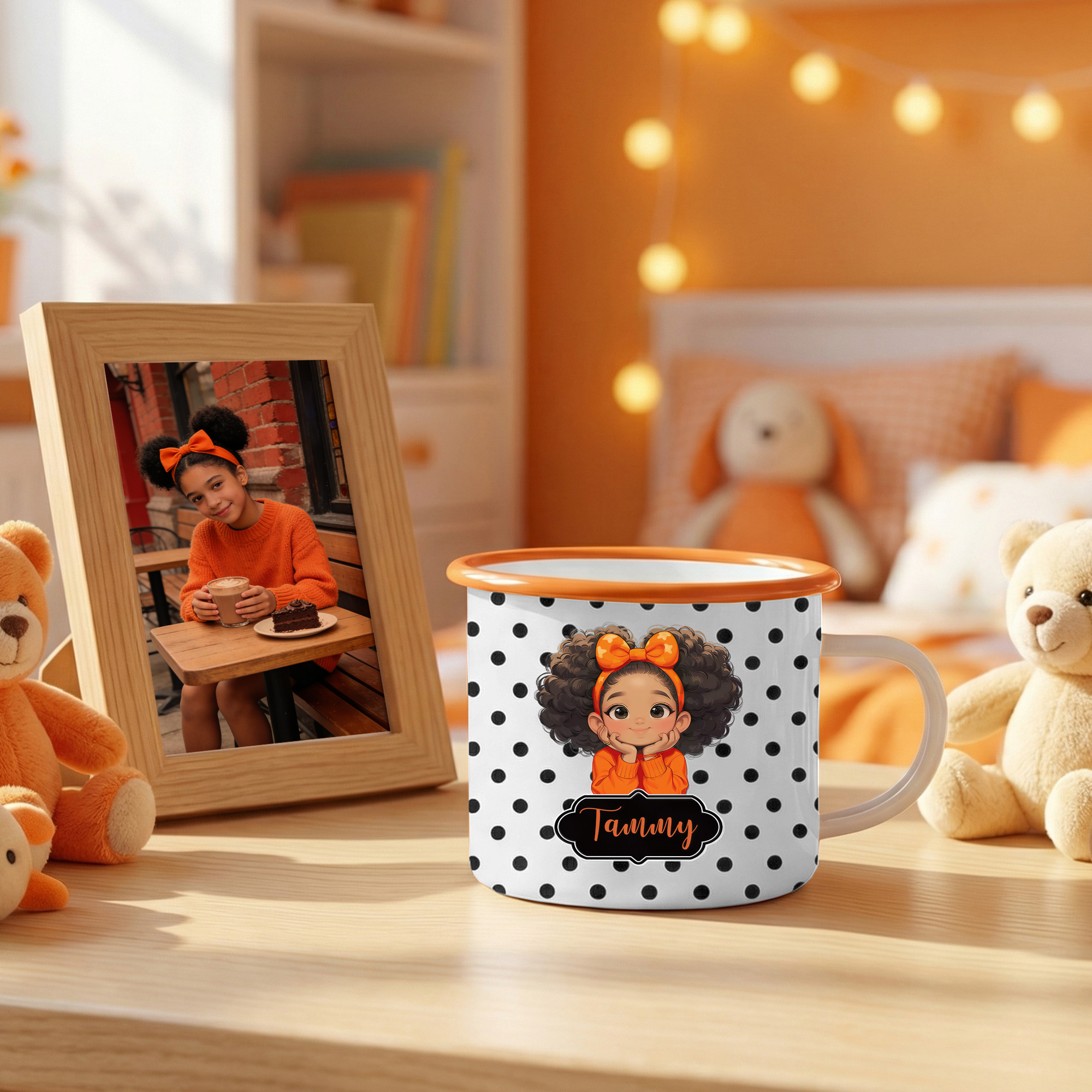 Personalised Cute Cartoon Black Girl 12 oz Enamel Mug with Name ...