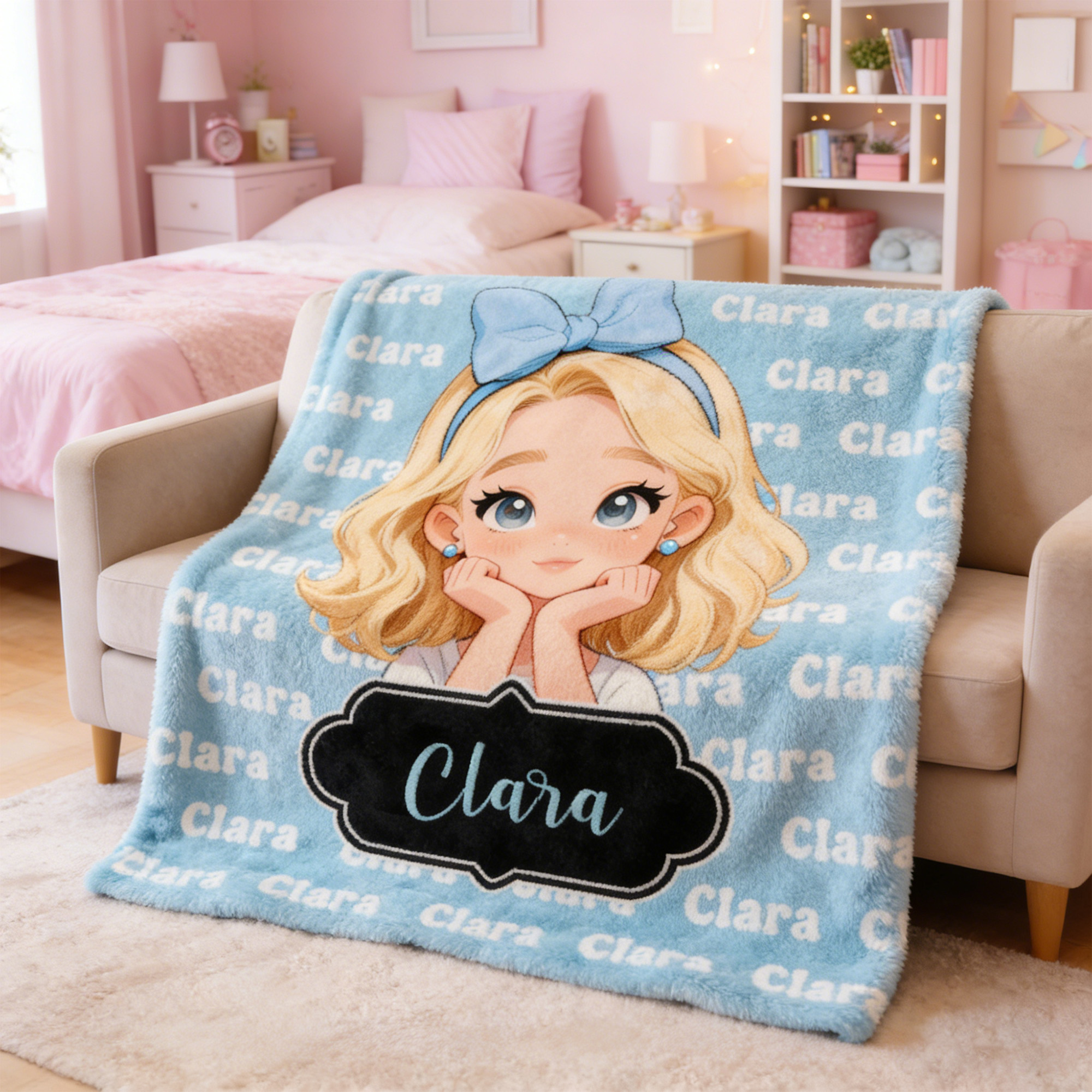 Personnalisé Multicolore Cartoon Girl Character Soft Throw Blanket with ...