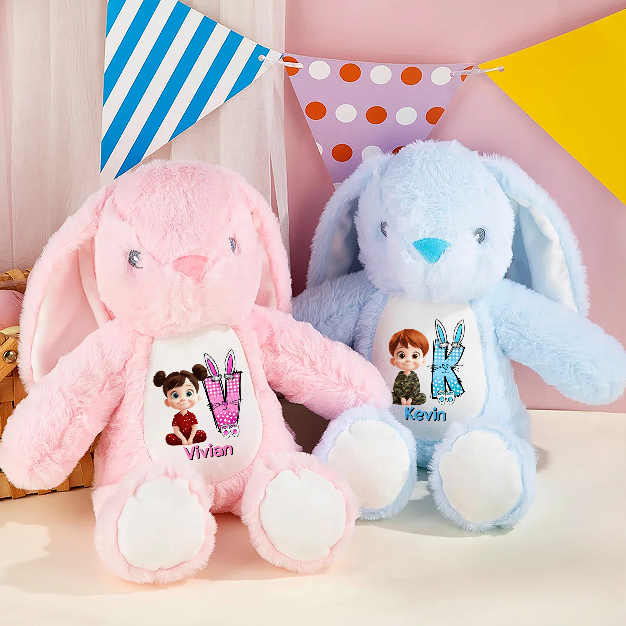 Personalised Cute Cartoon Character Initial Bunny Stuffed Toy with Name ...