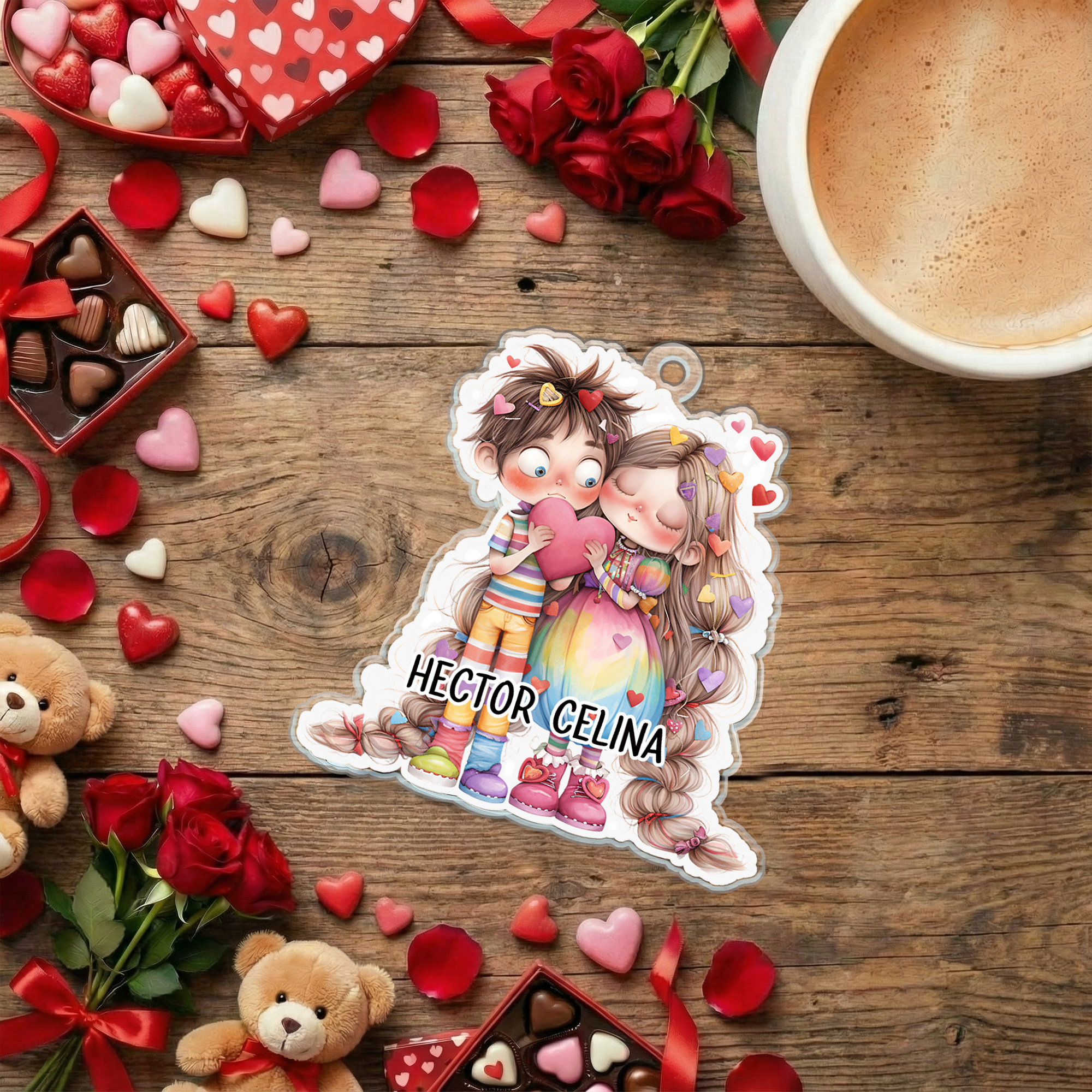 Personalized Cartoon Couple Acrylic Keychain with Names Daily Use ...