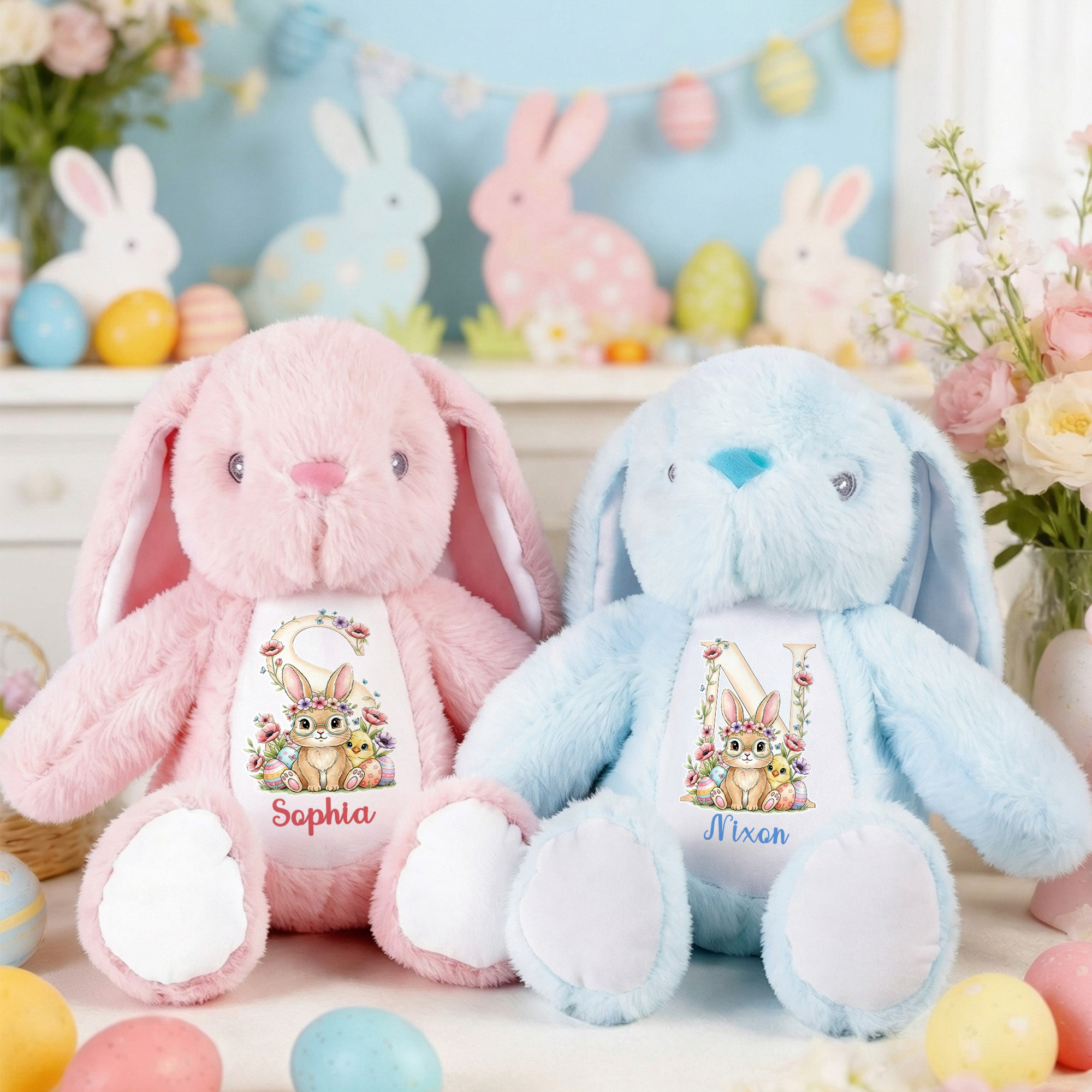 Personalised Garland Easter Bunny Initial Design Cute Bunny Stuffed Toy ...