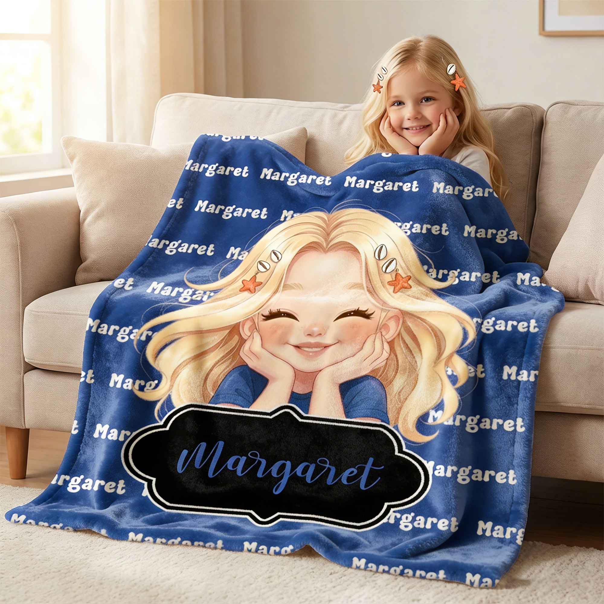 Personnalisé Multicolore Cartoon Girl Character Soft Throw Blanket with ...