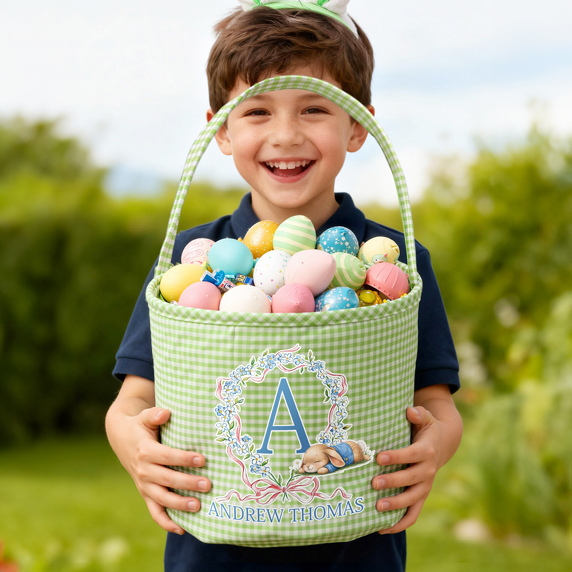 Panier de Pâques personnalisé avec nom et initiales Œufs de Pâques ...
