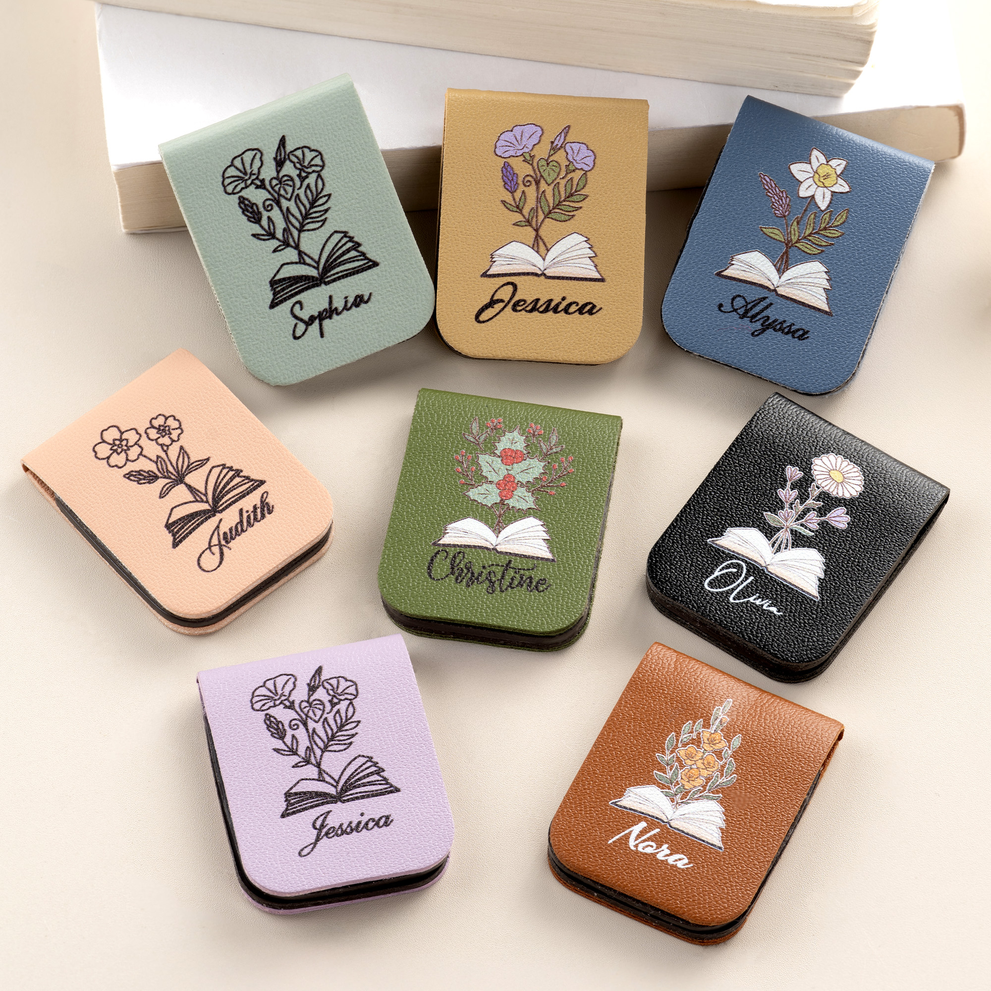 Personalized Birth Flower PU Leather Bookmark Clip with Name Reading ...