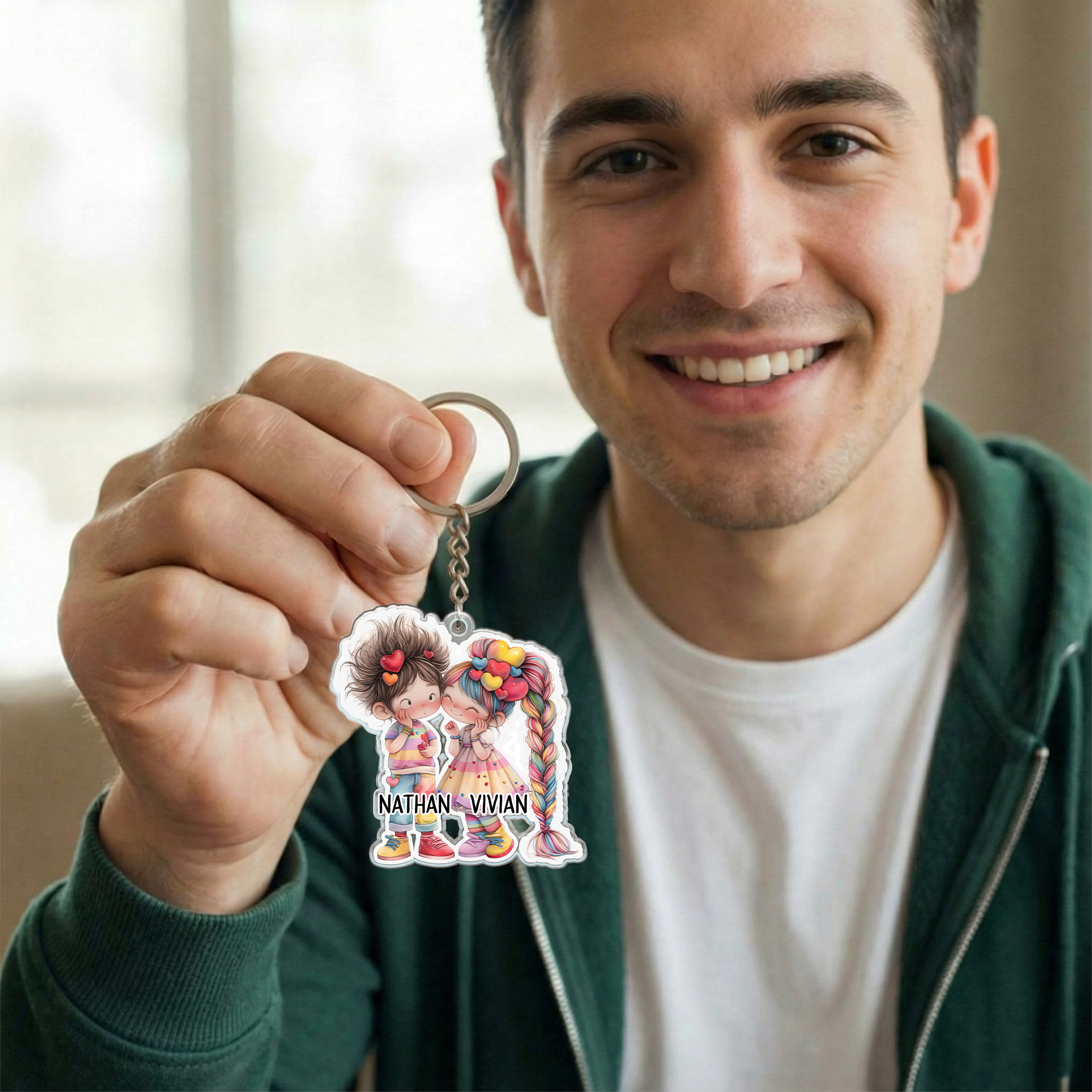 Personalized Cartoon Couple Acrylic Keychain with Names Daily Use ...