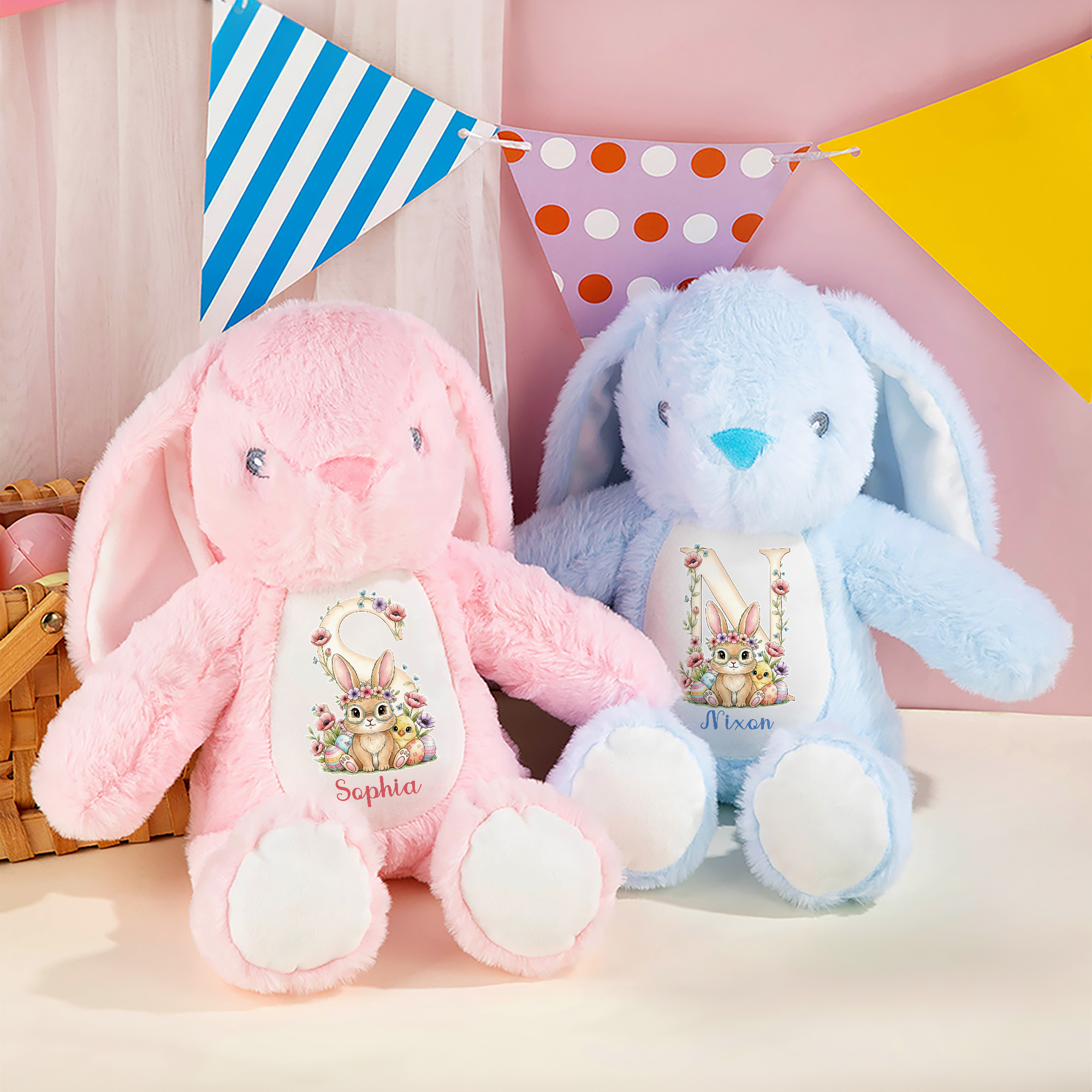 Personalised Garland Easter Bunny Initial Design Cute Bunny Stuffed Toy ...