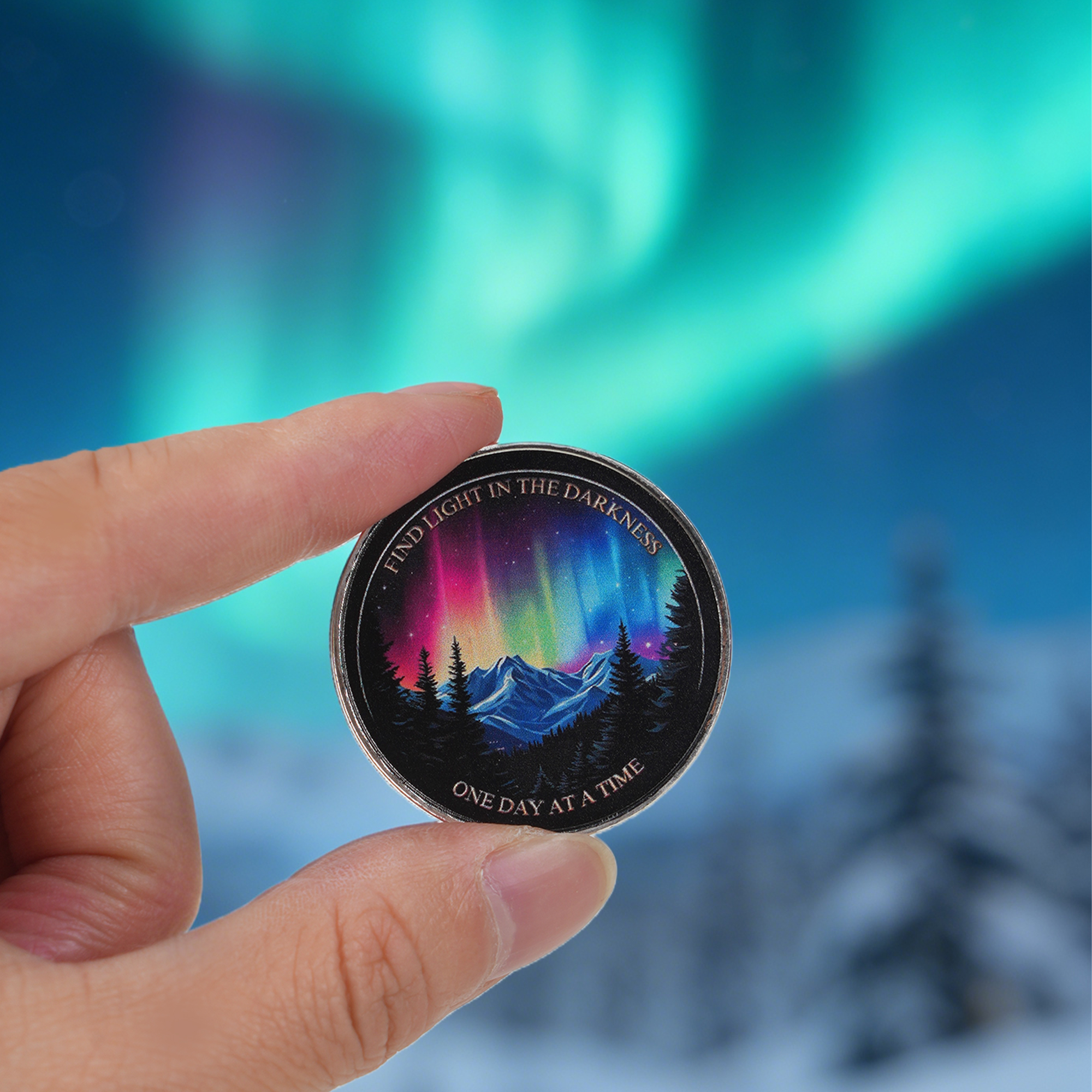 Personalised Northern Lights Sobriety Coin AA Chip with Number and ...