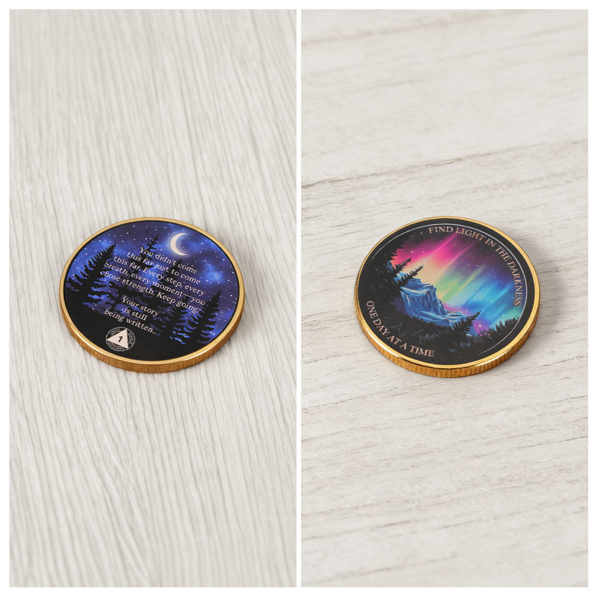 Personlig Northern Lights Sobriety Coin AA Chip med nummer og ...