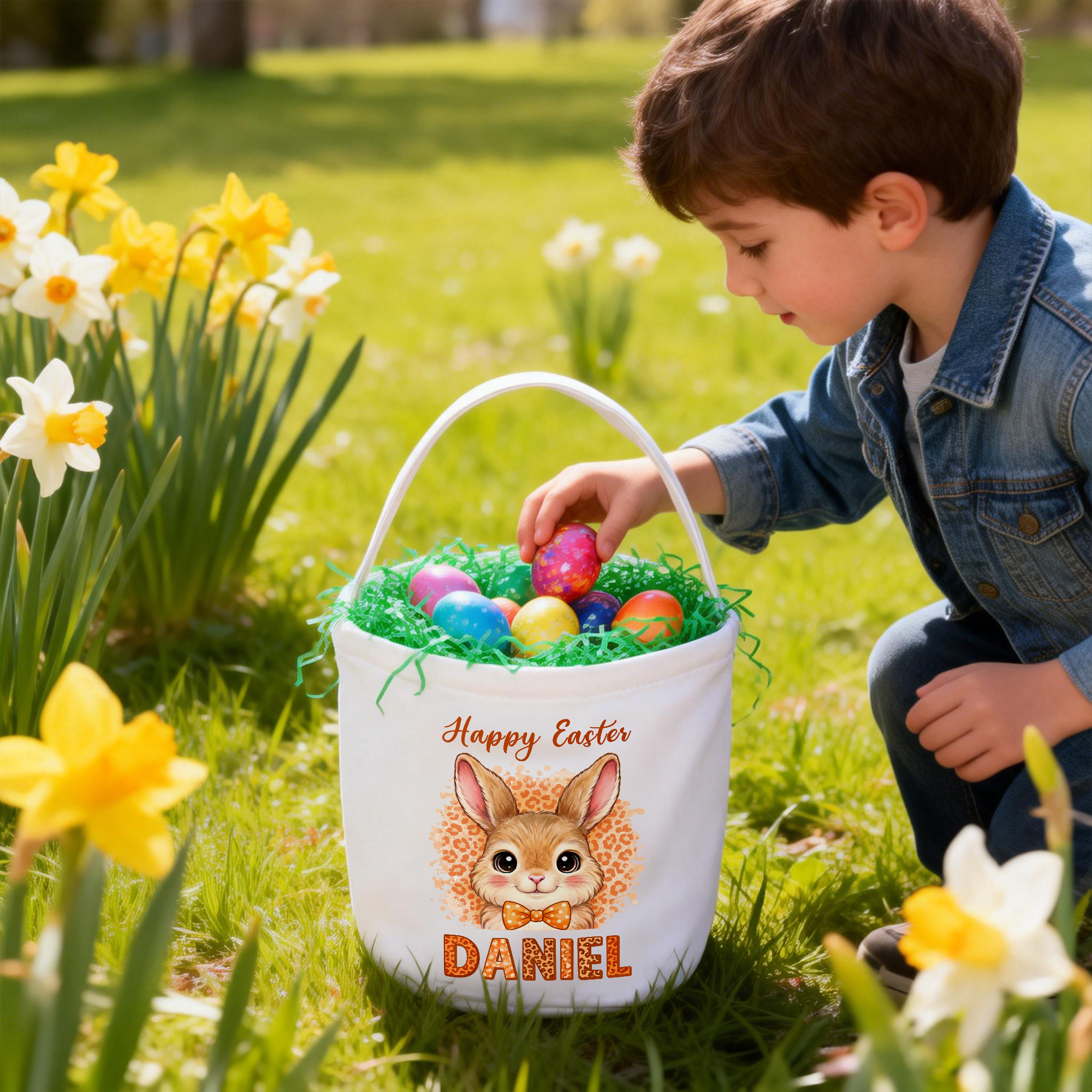 Personalised Leopard Print Rabbit Large Capacity Canvas Easter Basket ...