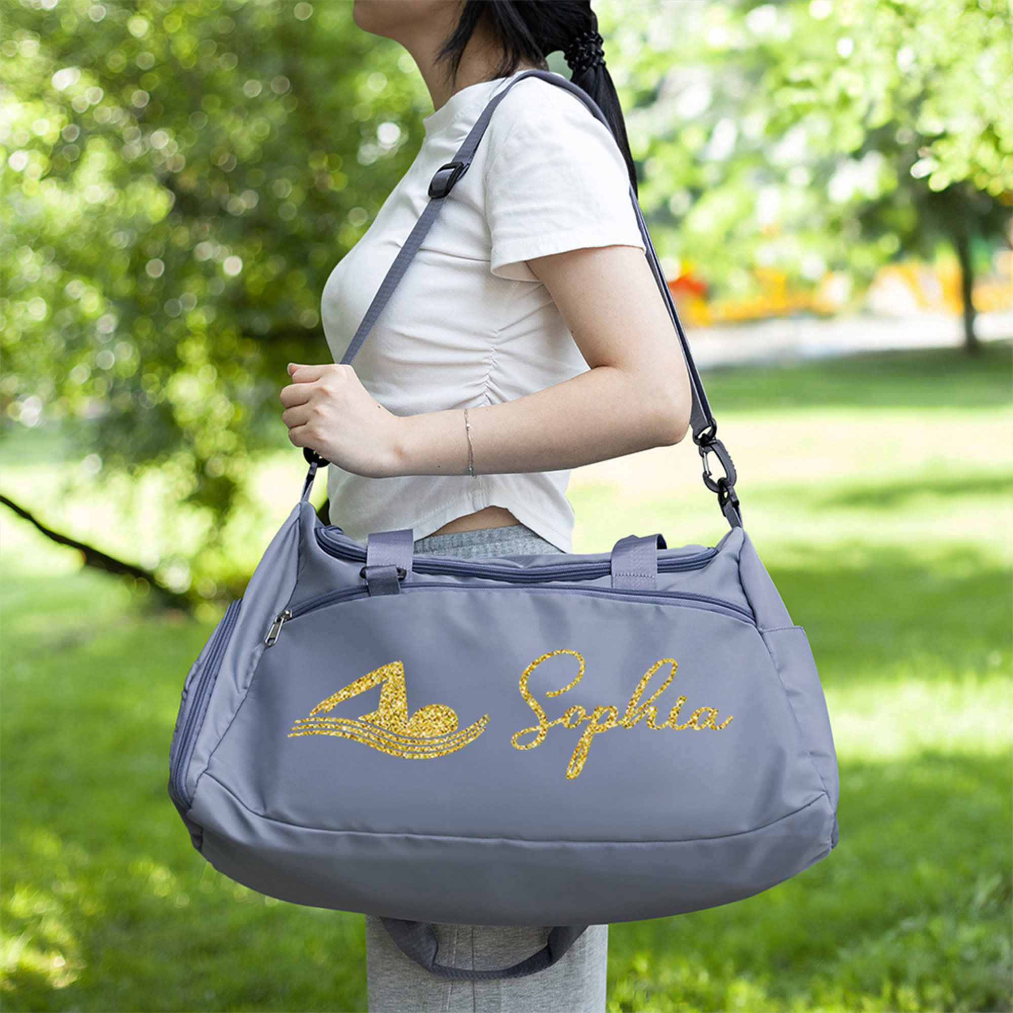 Personalized Multicolor Swimming Silhouette Travel Duffel Bag with Name ...