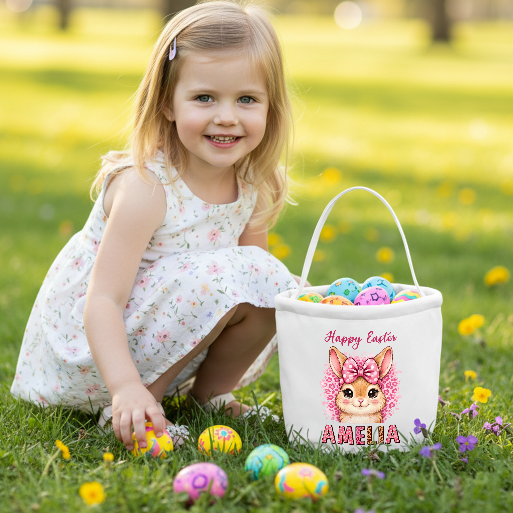 Personalised Leopard Print Rabbit Large Capacity Canvas Easter Basket ...