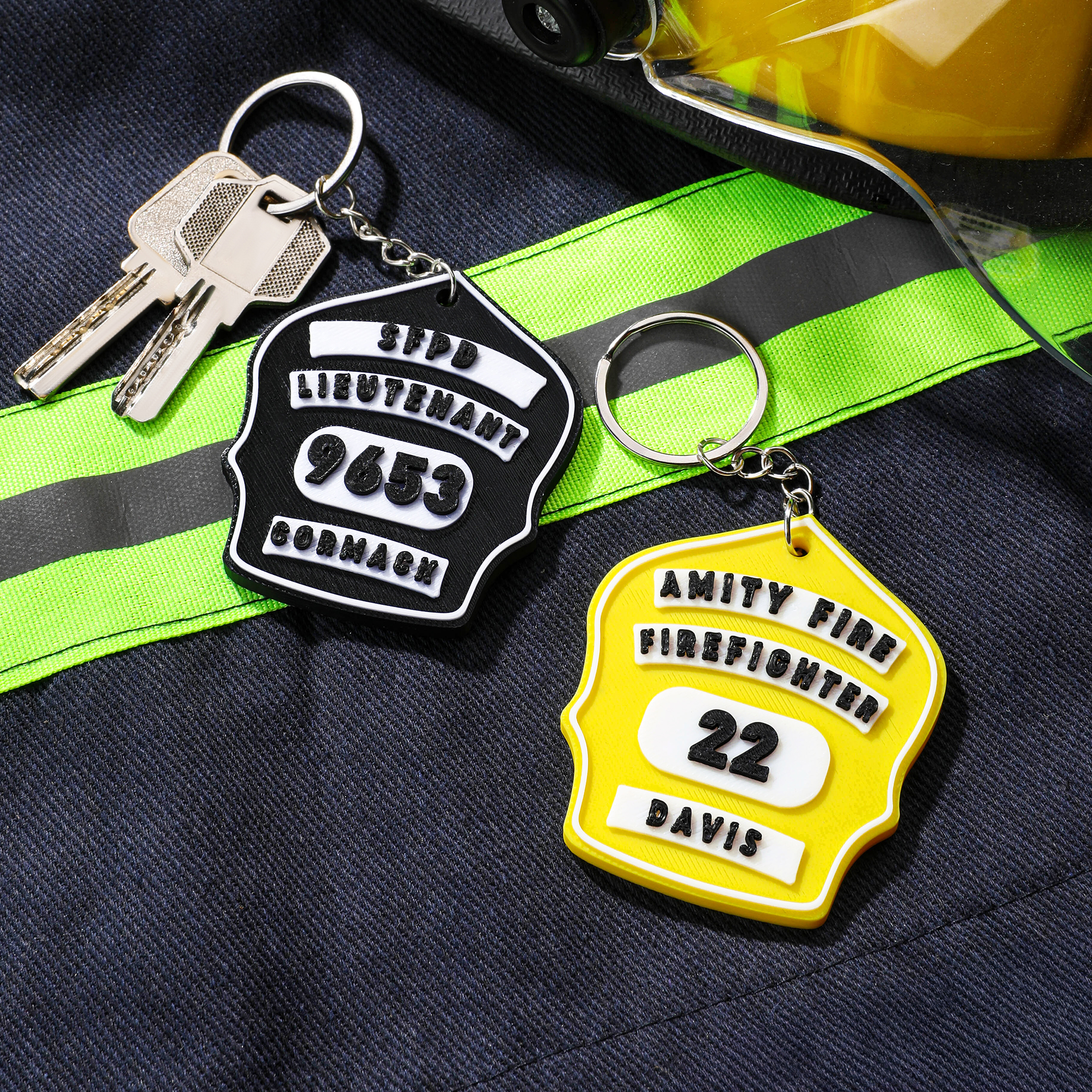 Badge de pompier personnalisé imprimé en 3D Porte-clés multicolore avec ...