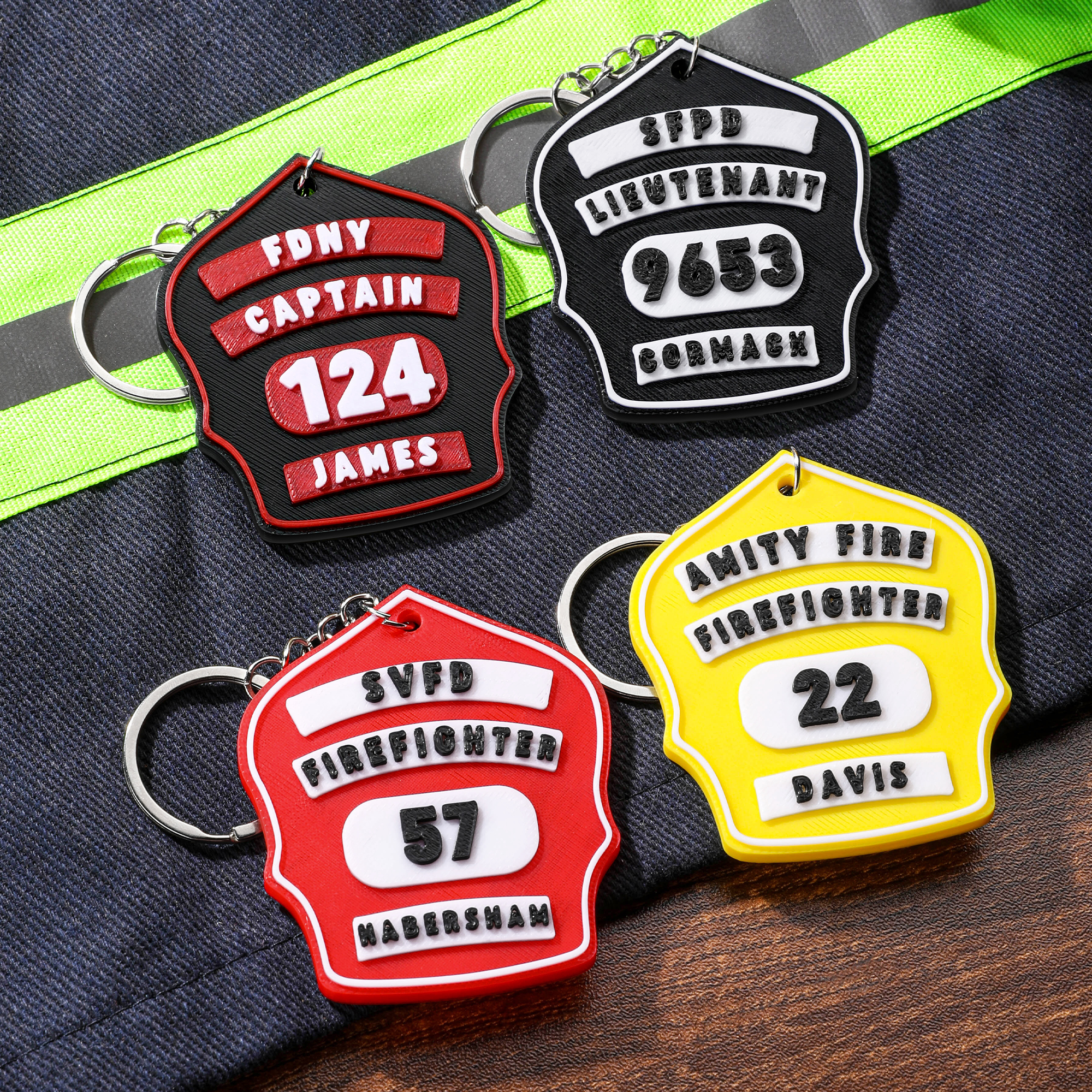 Personalized 3D-Printed Firefighter Badge Multicolour Keychain with ...