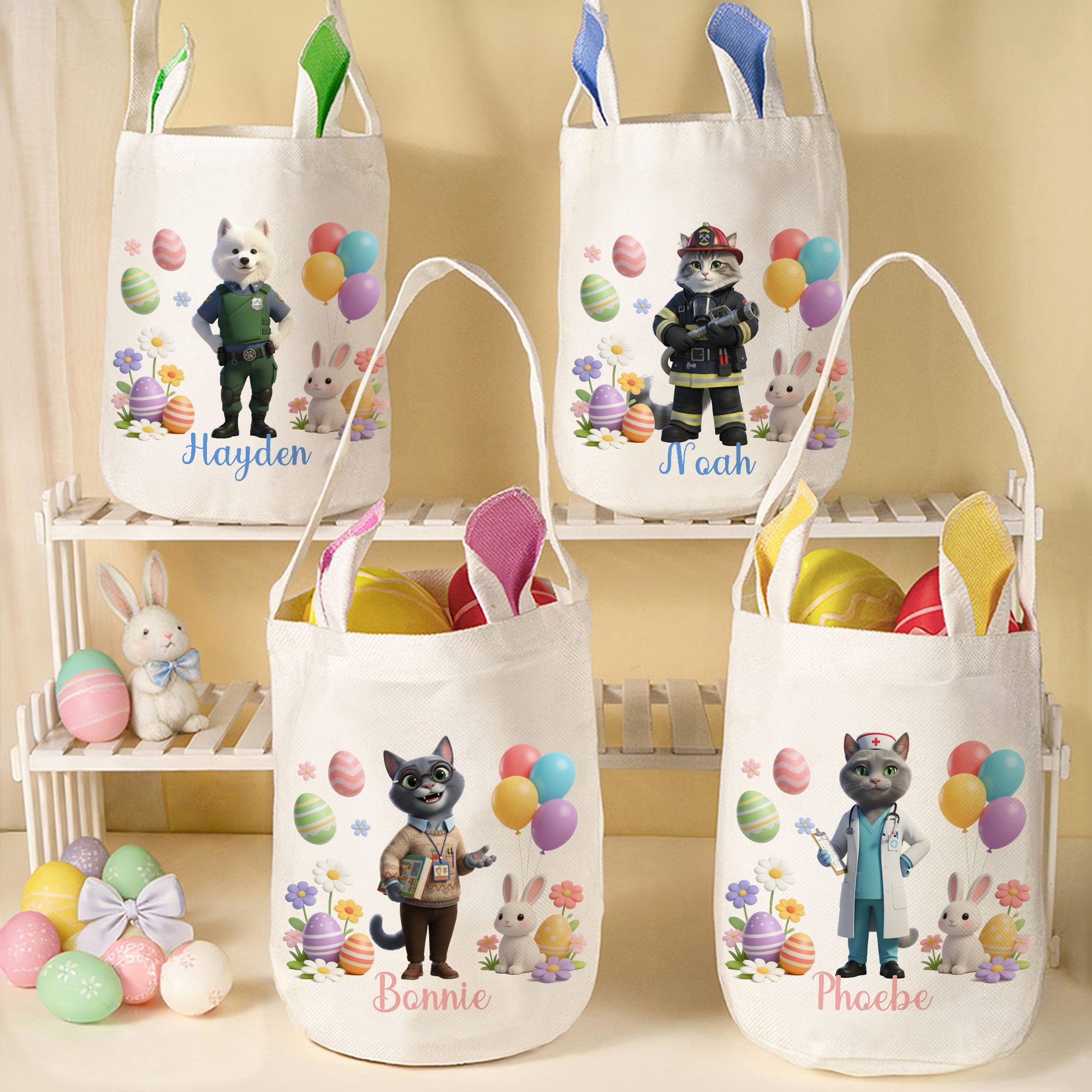 Cesta de Pascua reutilizable con cara y nombre de mascota Accesorios ...