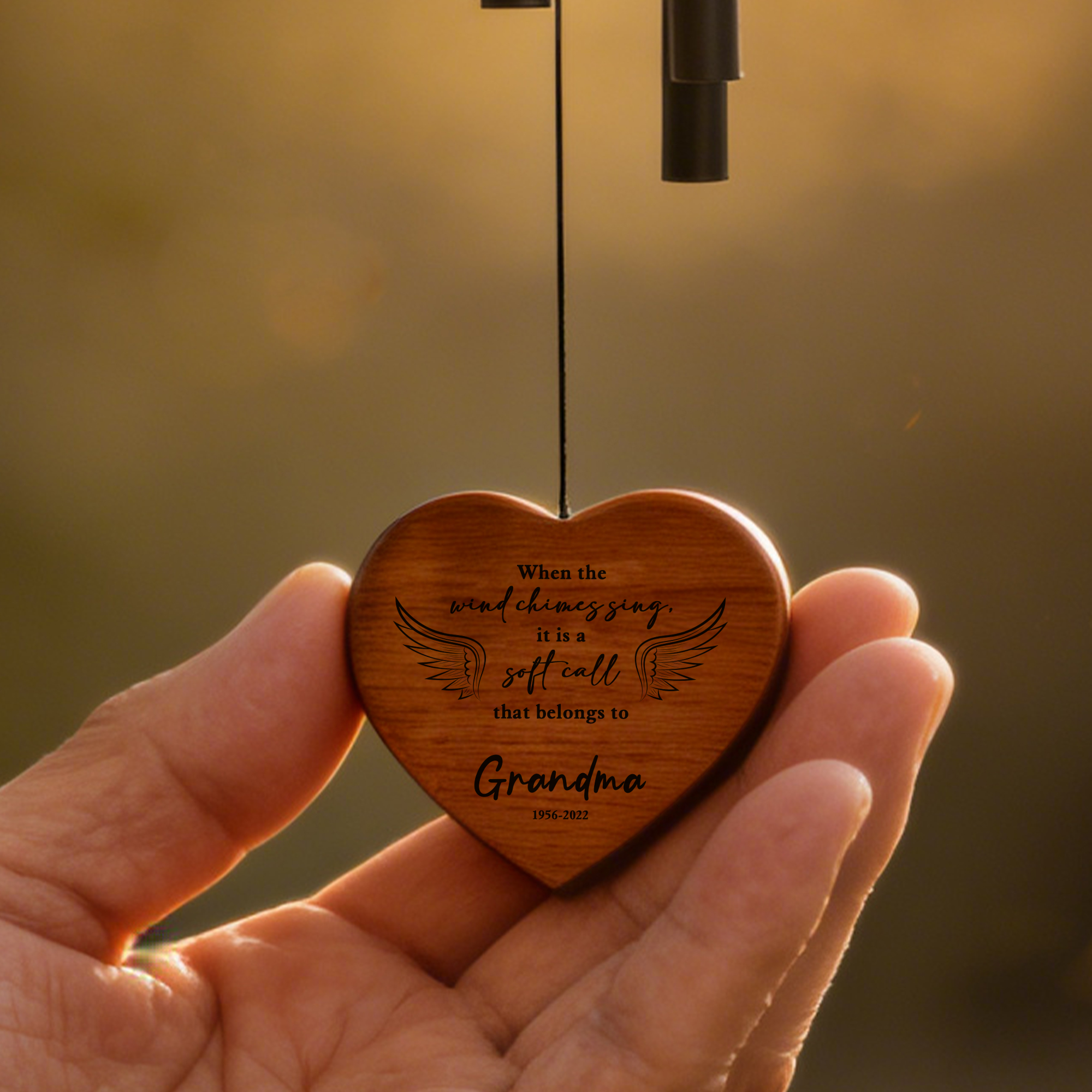 Personalisierte Foto Herz hölzerne Windspiel mit Text und Datum ...