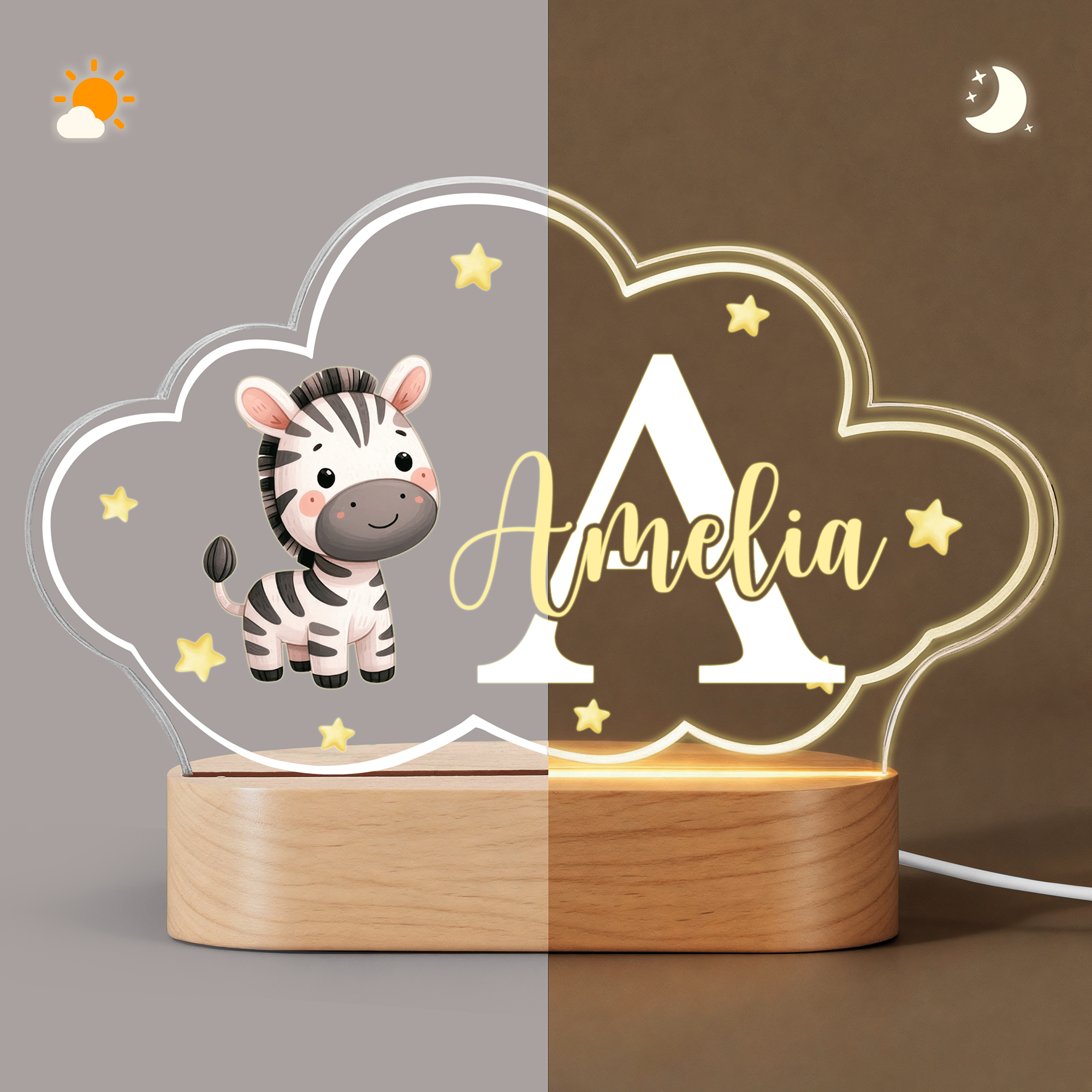 Personalized Cute Animals Star Cloud Style Acrylic LED Night Light with ...