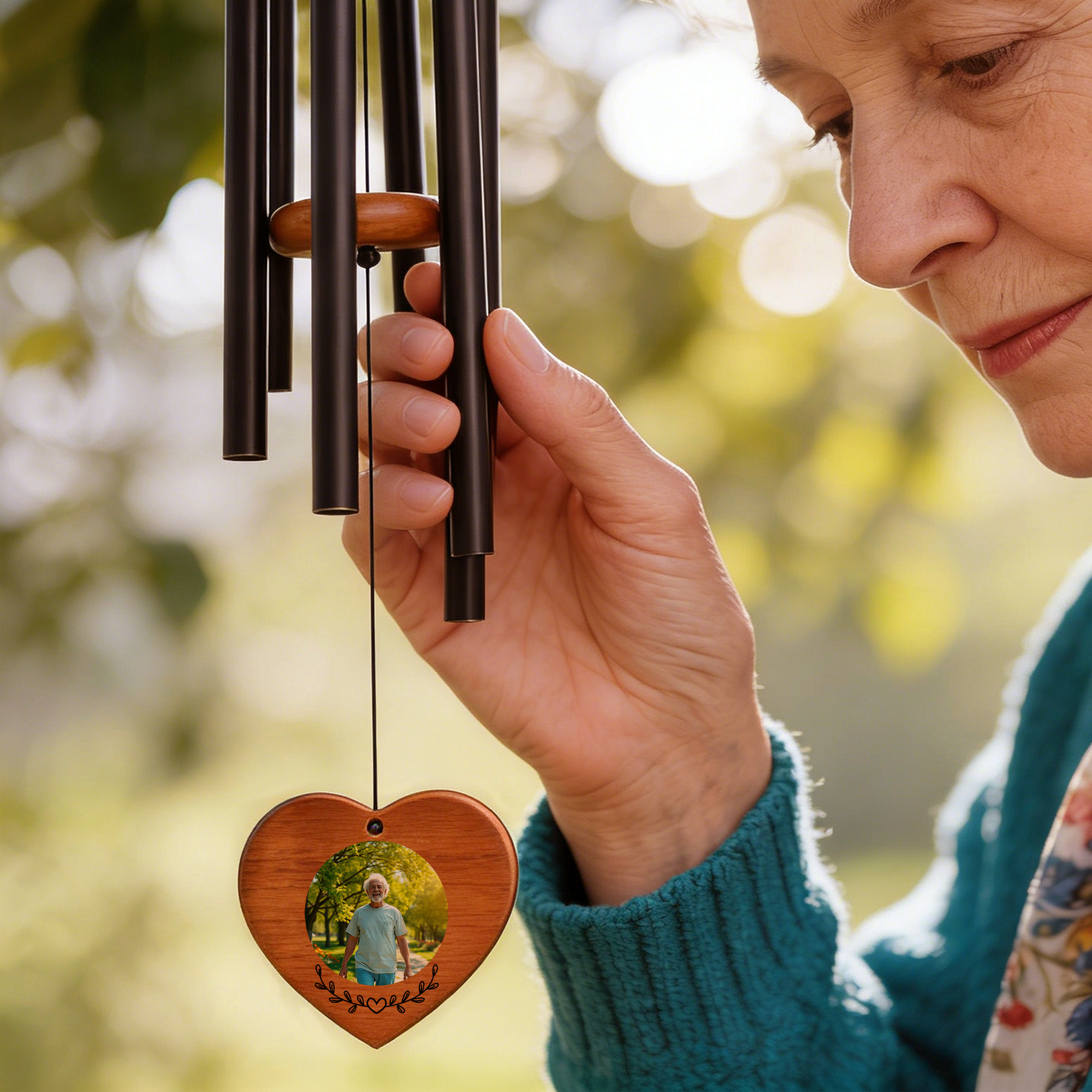 Personalisierte Foto Herz hölzerne Windspiel mit Text und Datum ...