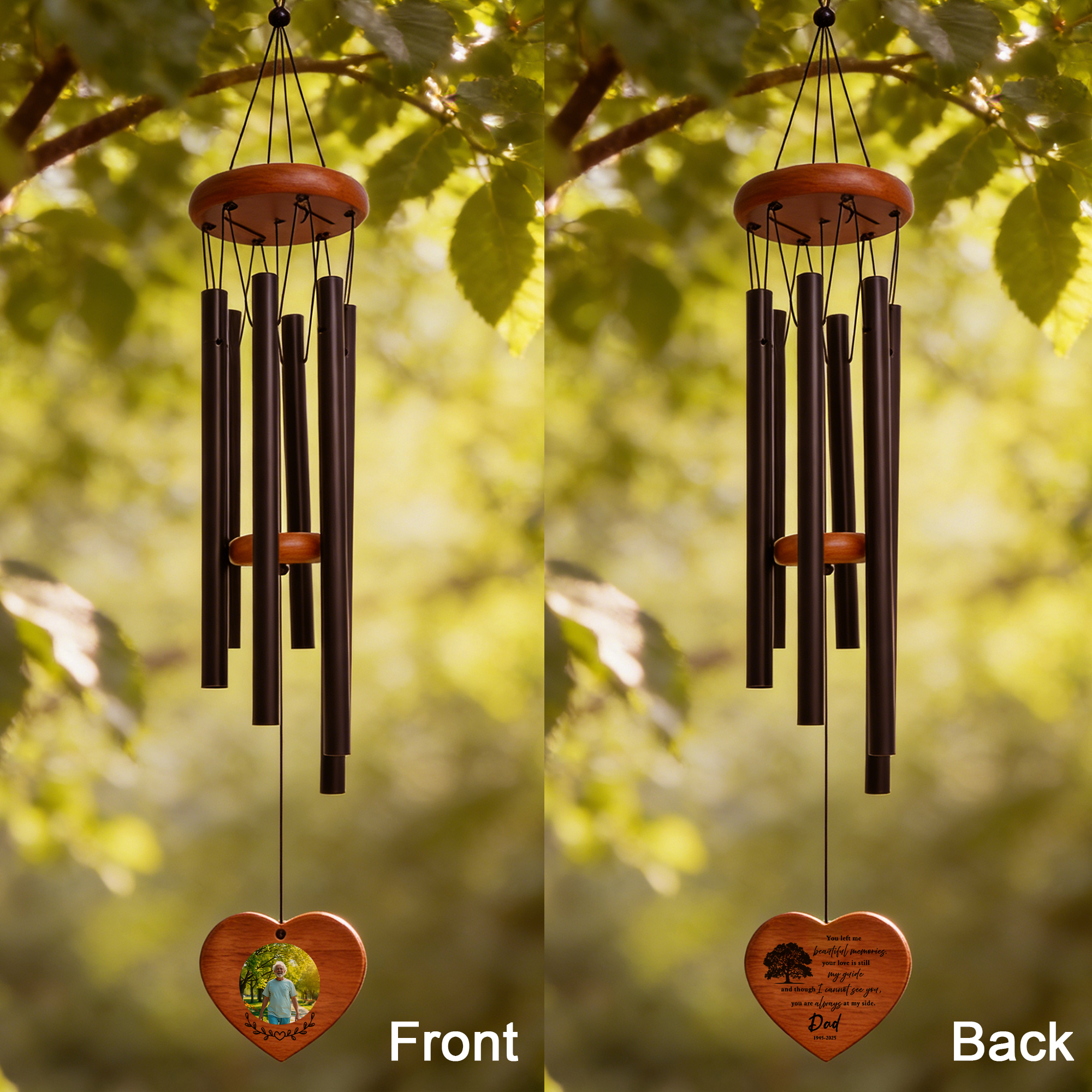 Personalisierte Foto Herz hölzerne Windspiel mit Text und Datum ...
