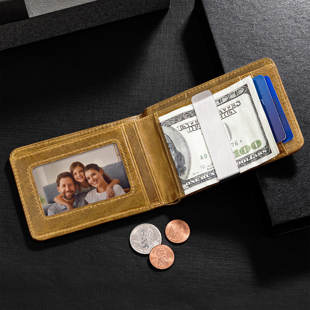 Personalized Leather Photo Wallet With Money Clip - CALLIE