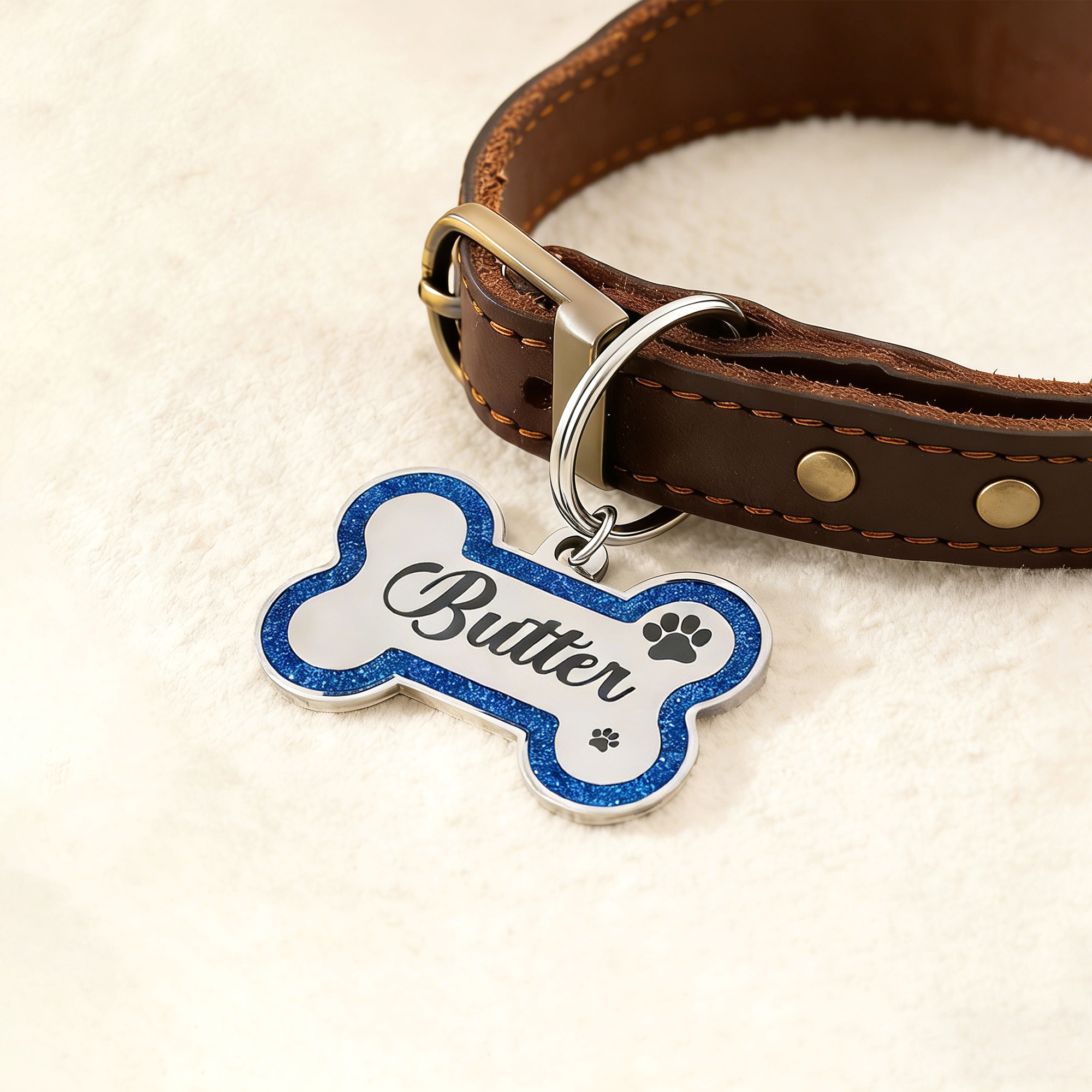 Personalized Glitter Bone Dog ID Tag with Name and Text Pet Birthday ...