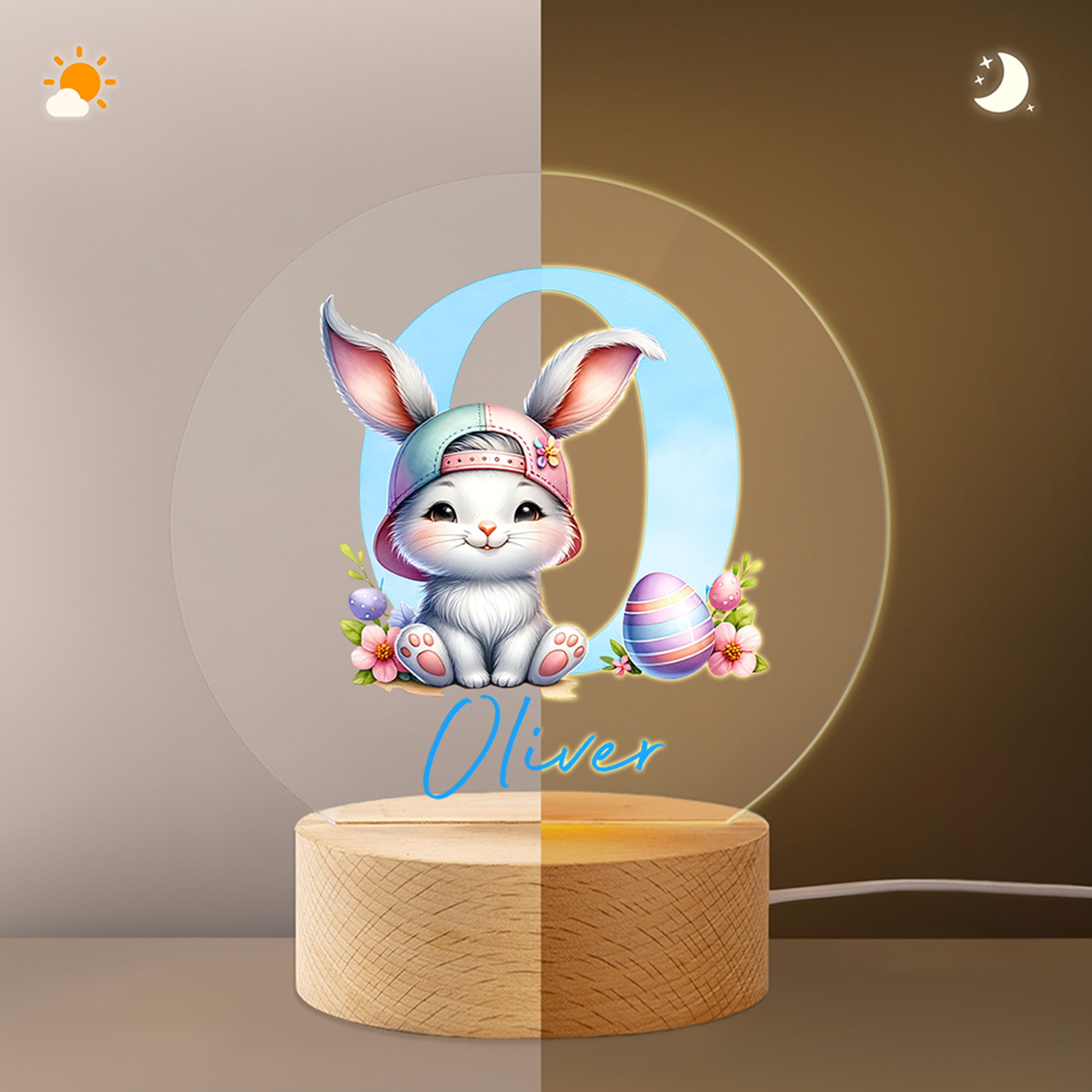 Personalized Cute Cloud Rabbit Seven Colors Initial LED Night Light ...