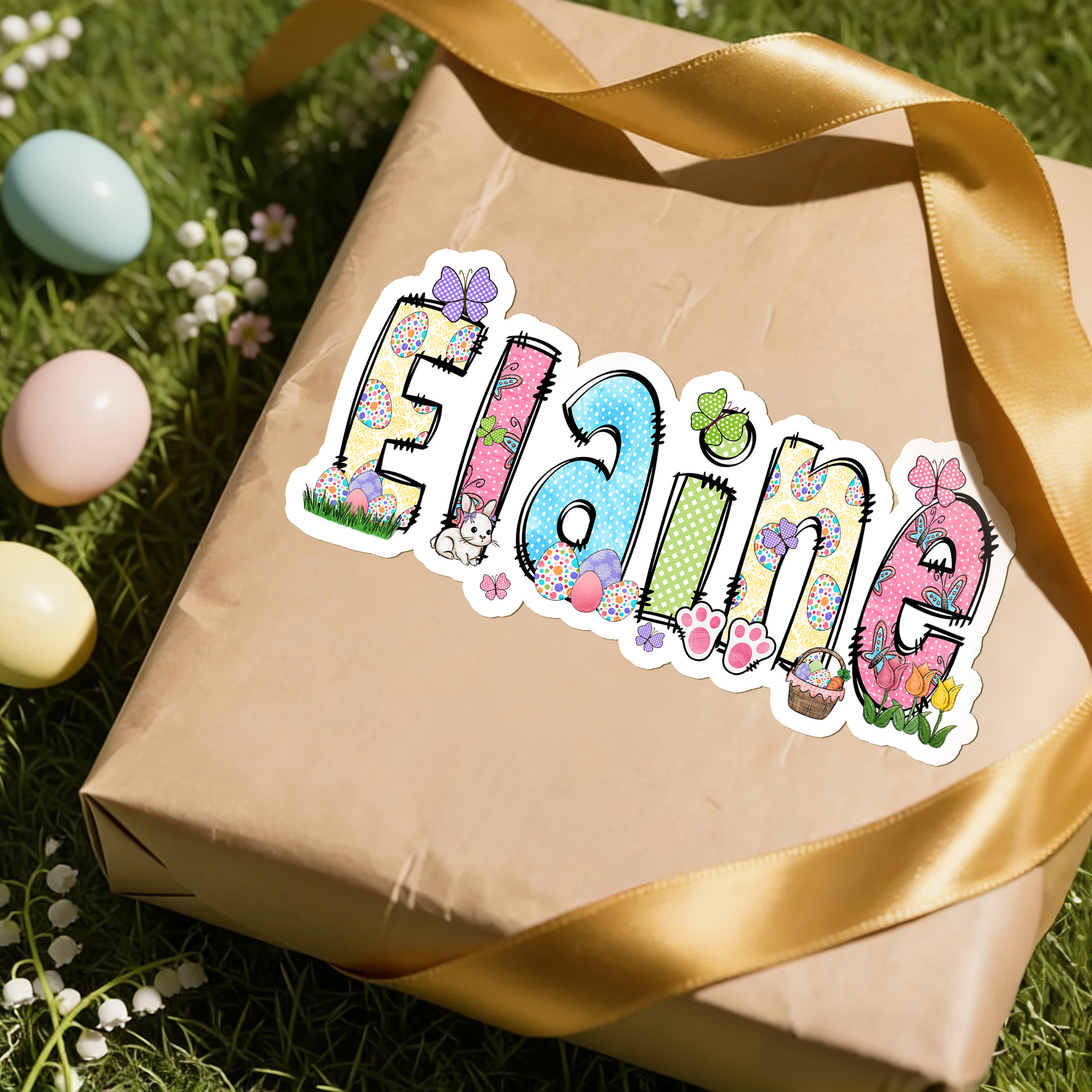 Personalized Multicolor Name Easter Egg Bunny Butterfly Waterproof ...