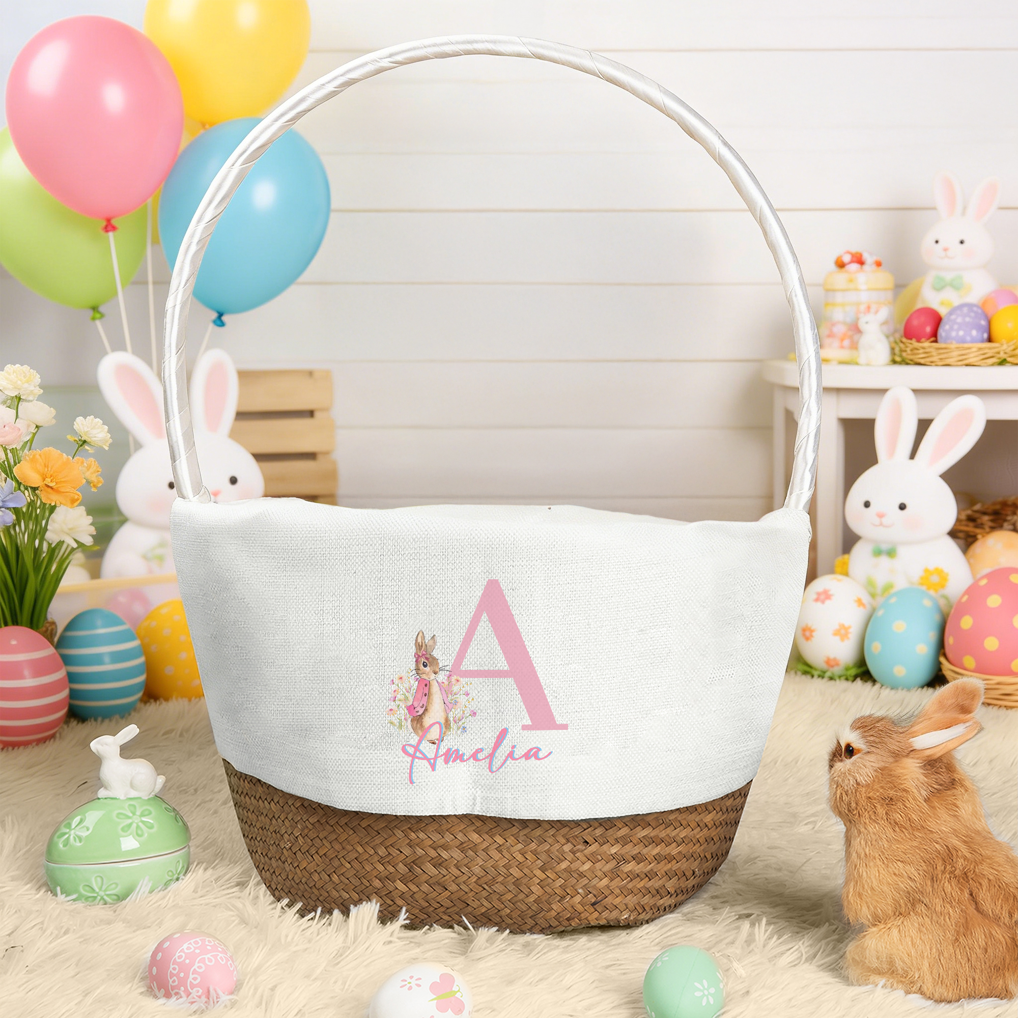 Personalised Cute Peter Rabbit Easter Basket Liner with Name and ...