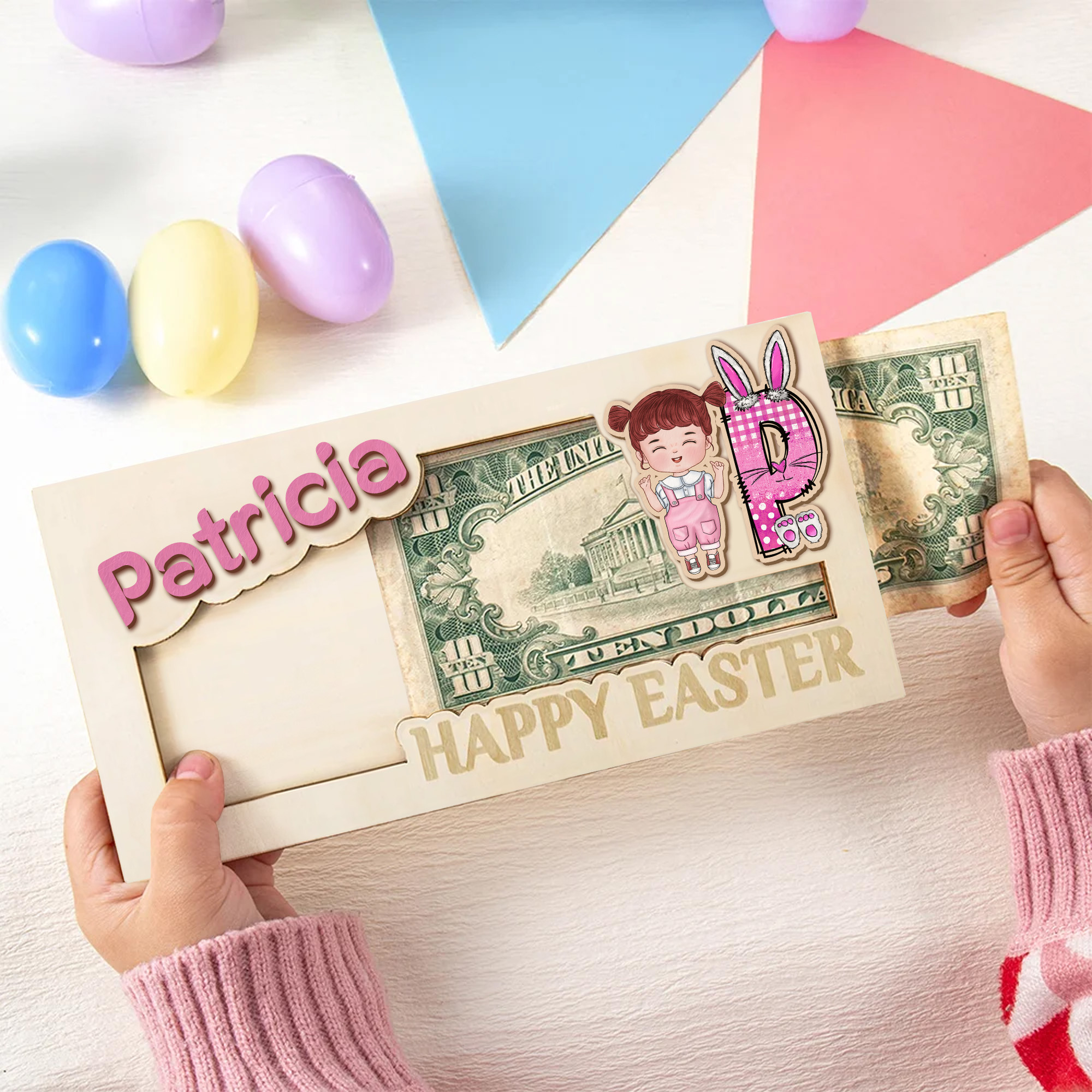 Personalized Cartoon Character Clip Art Wooden Money Holder with Name ...