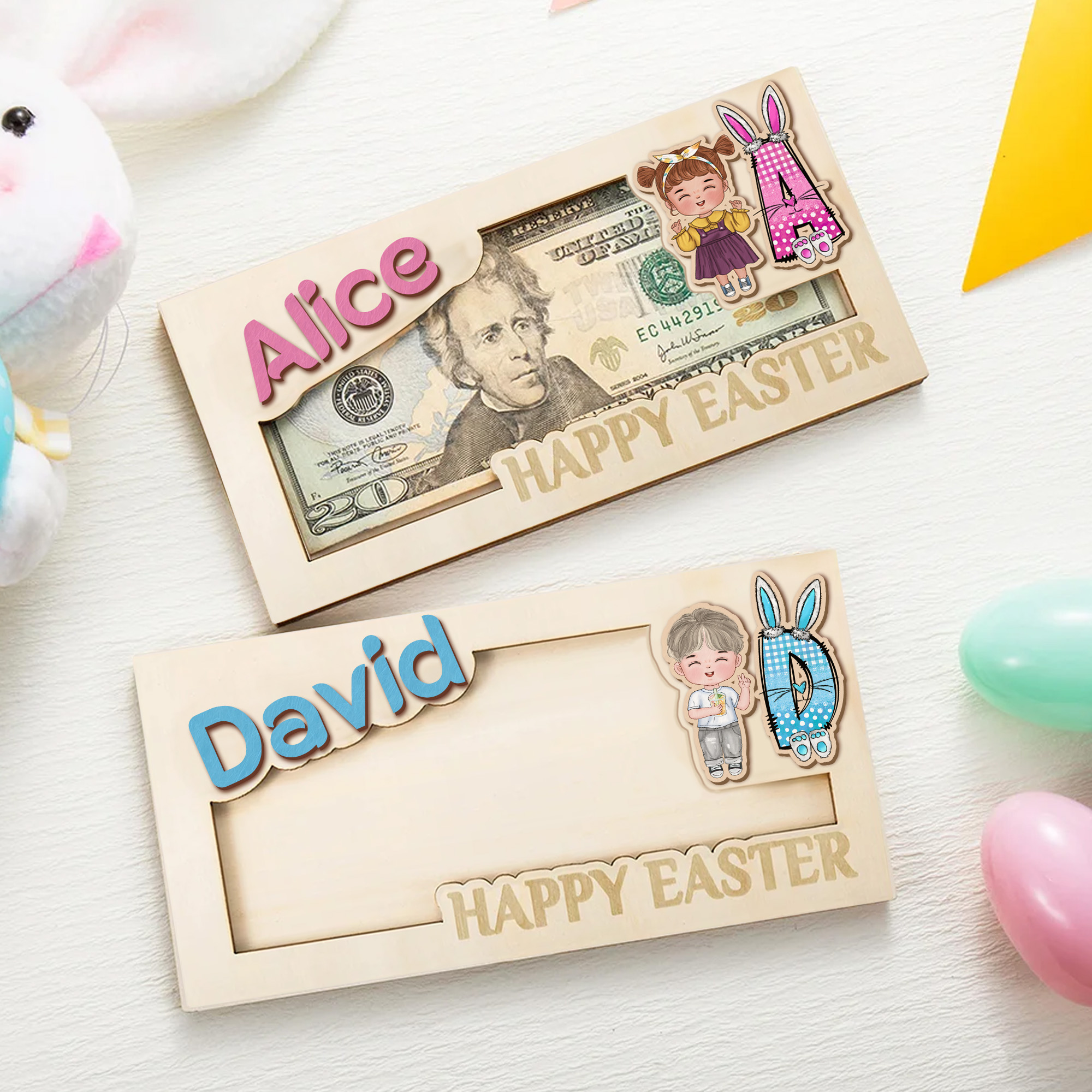 Personalized Cartoon Character Clip Art Wooden Money Holder with Name ...