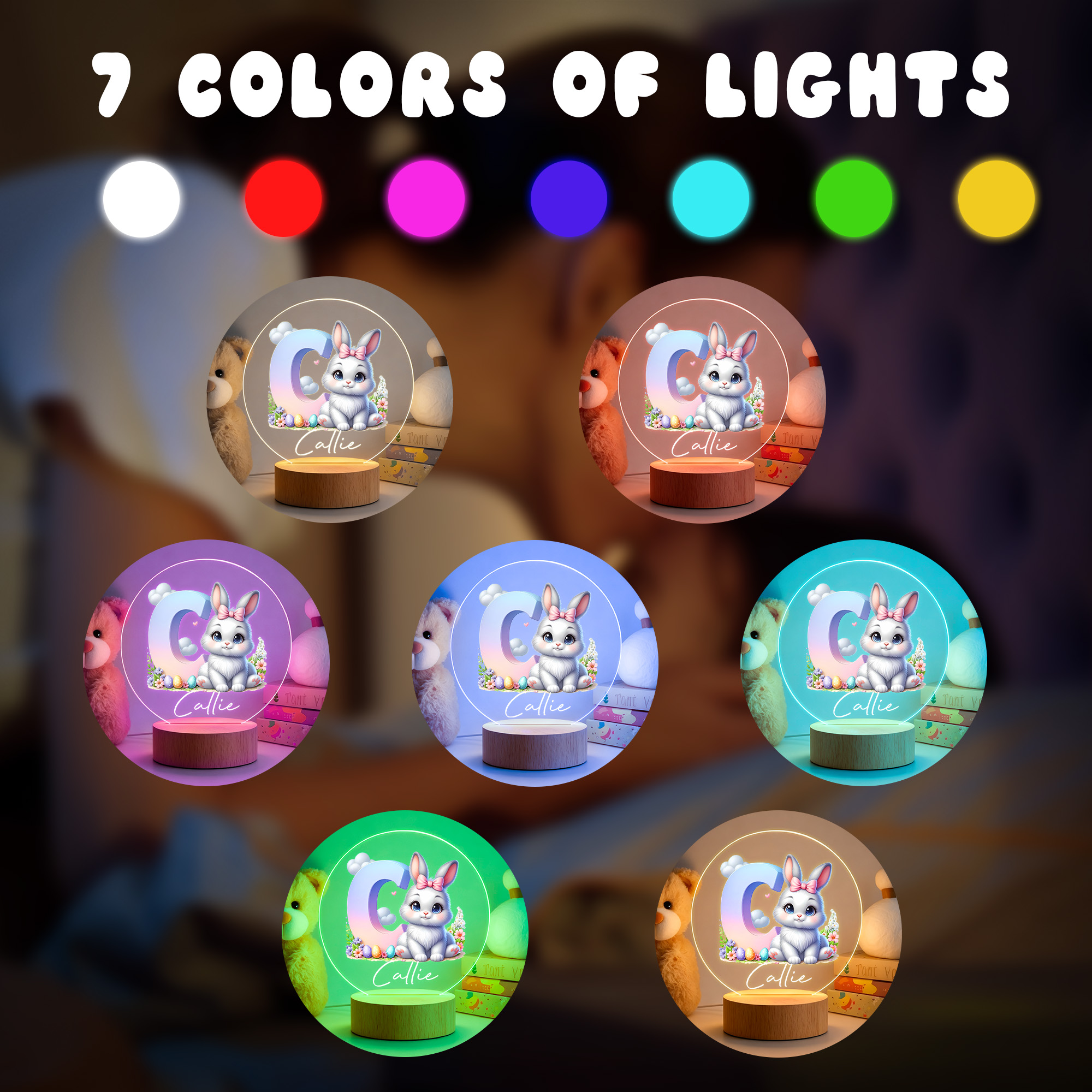 Personalized Cute Cloud Rabbit Seven Colors Initial LED Night Light ...